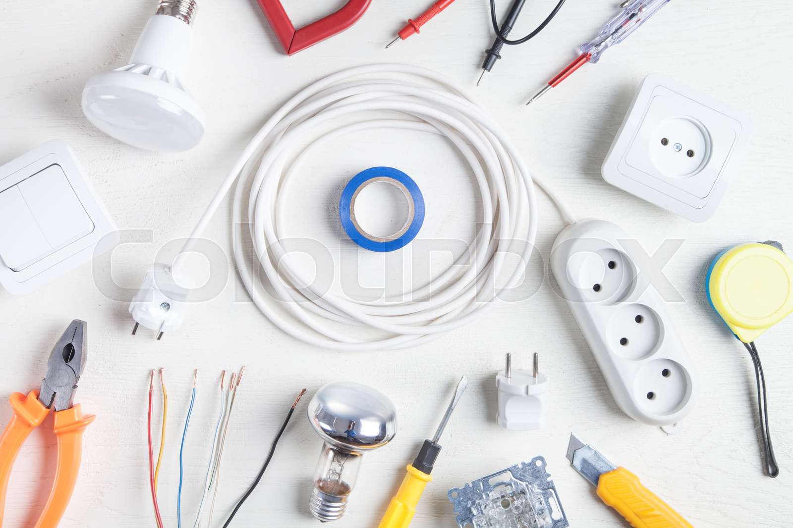 Working tools and components. Electrical objects | Stock image | Colourbox