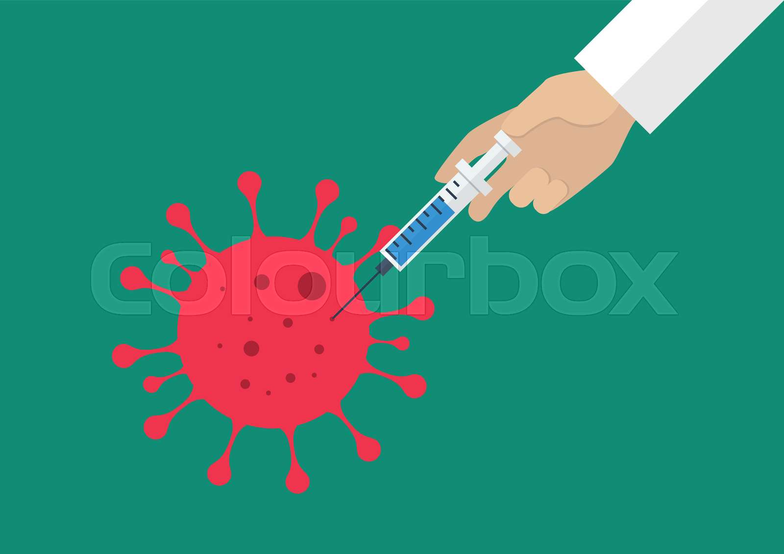 Hand injecting vaccine into the virus cell | Stock vector | Colourbox