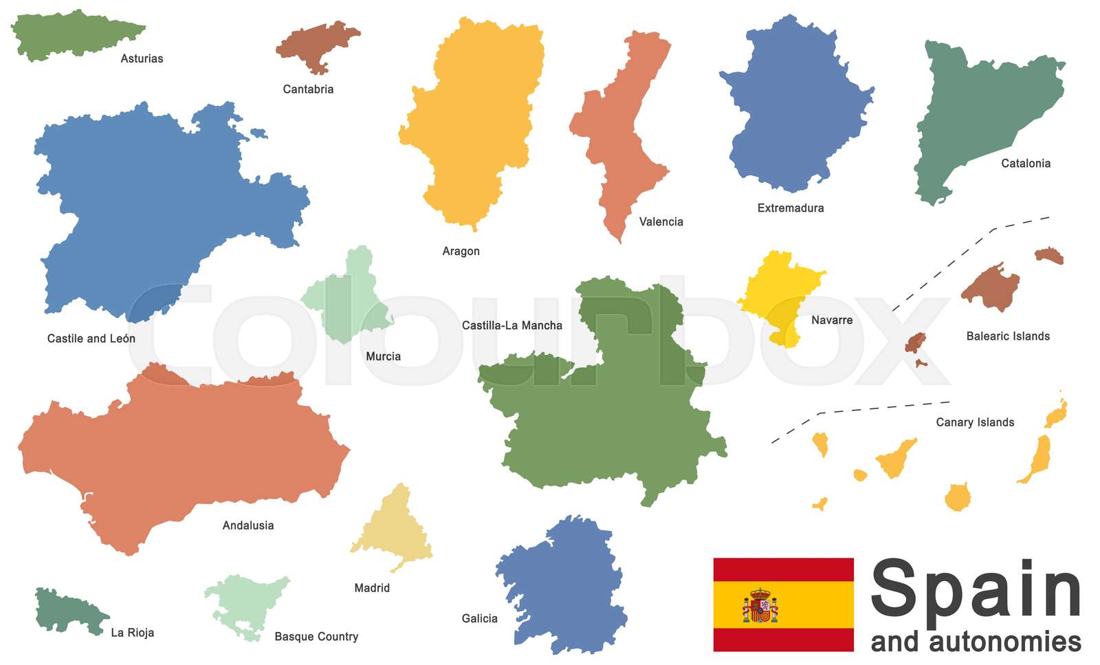 Spain and autonomies | Stock vector | Colourbox