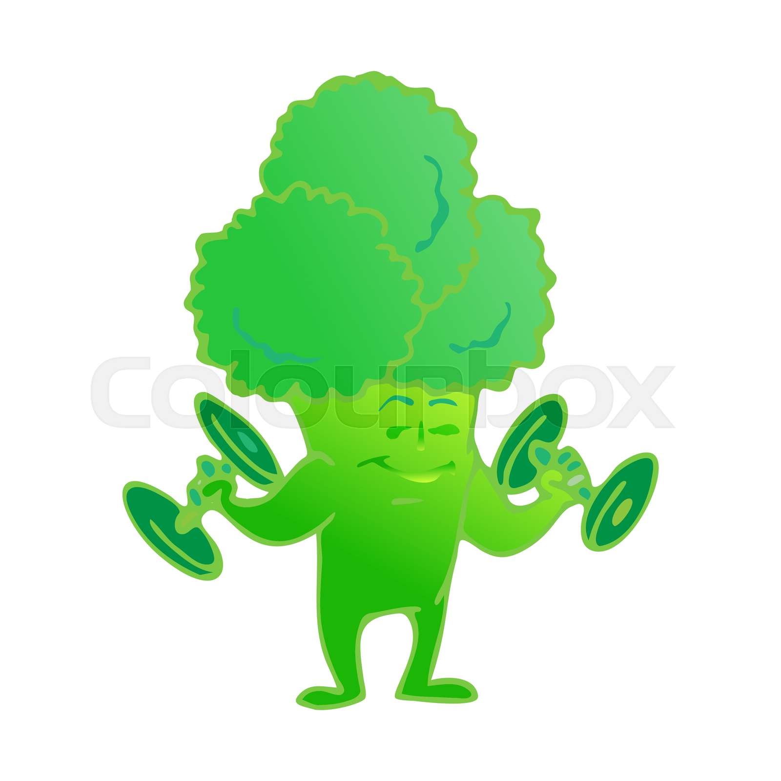 Cute broccoli cartoon character posing and demonstrating its muscles ...
