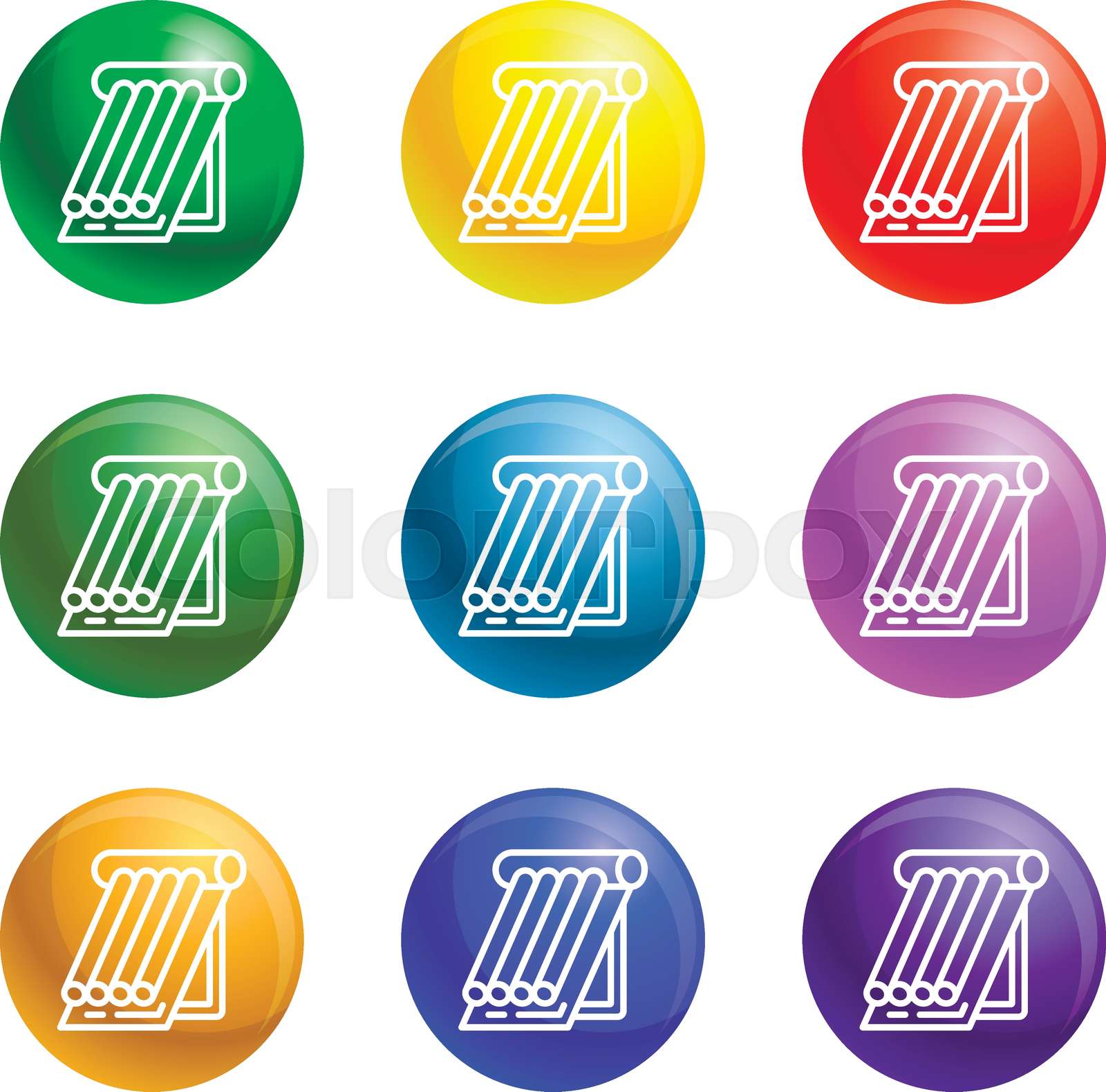 Solar panel water heating icons set vector | Stock vector | Colourbox