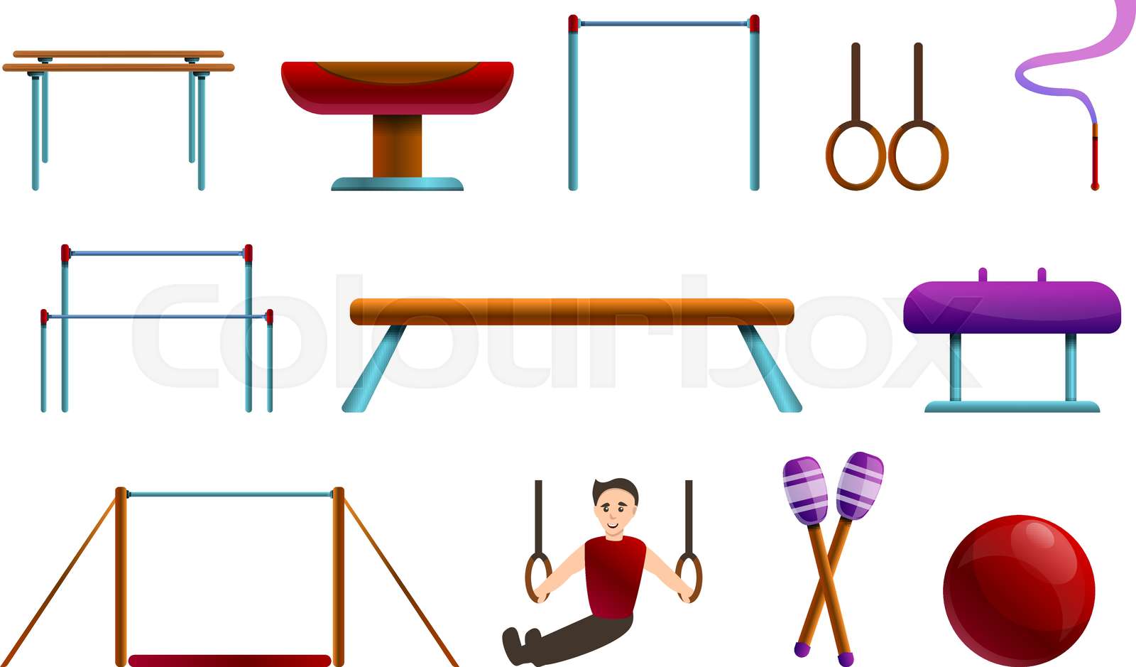 Gymnastics equipment icons set, cartoon style | Stock vector | Colourbox Gymnastics equipment icons set, cartoon style | Stock vector | Colourbox