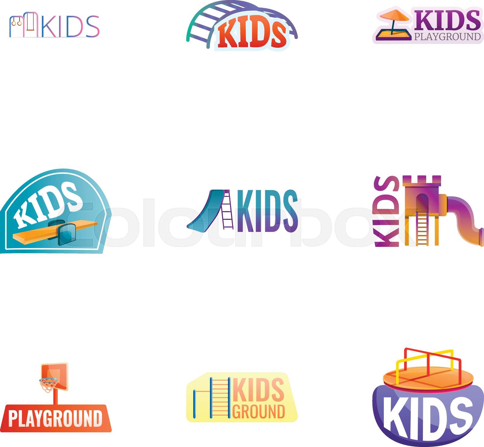 Kid playground logo set, cartoon style | Stock vector | Colourbox