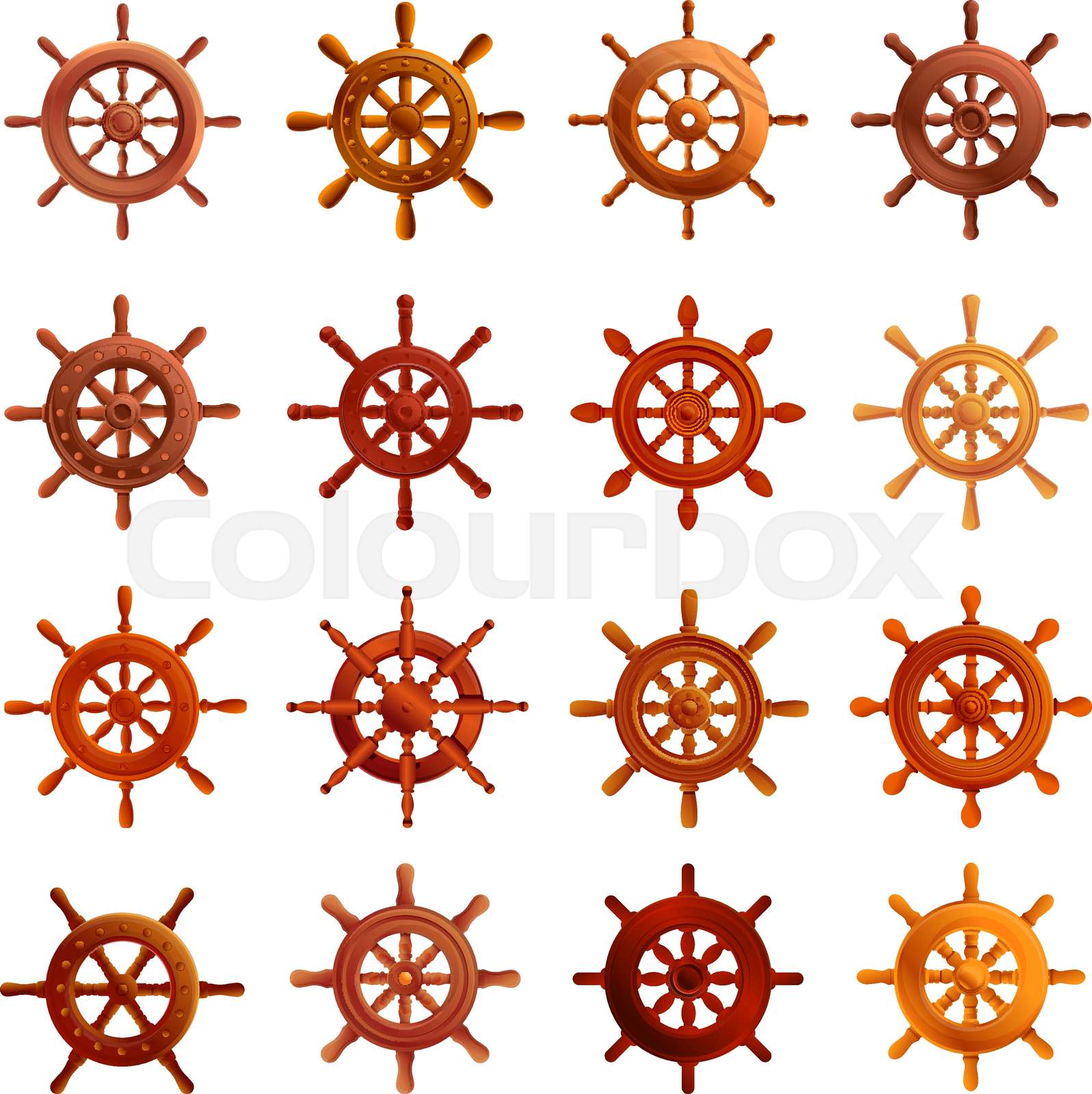 Ship wheel icons set, cartoon style | Stock vector | Colourbox
