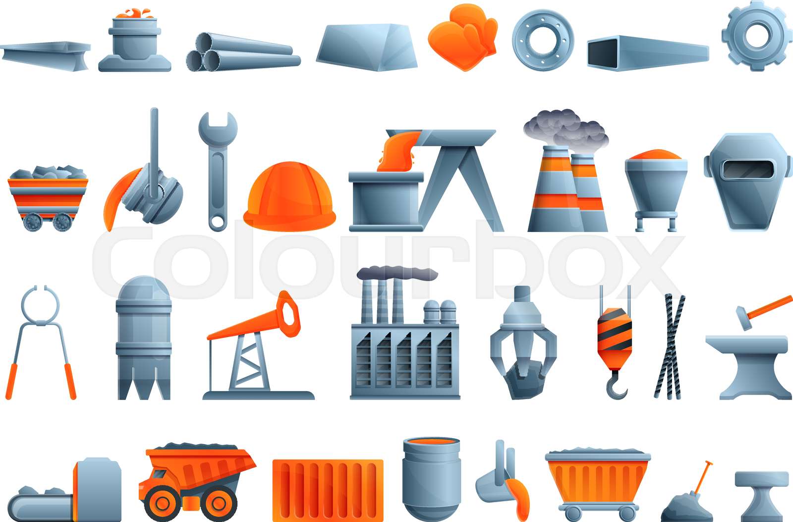 Metallurgy icons set, cartoon style | Stock vector | Colourbox
