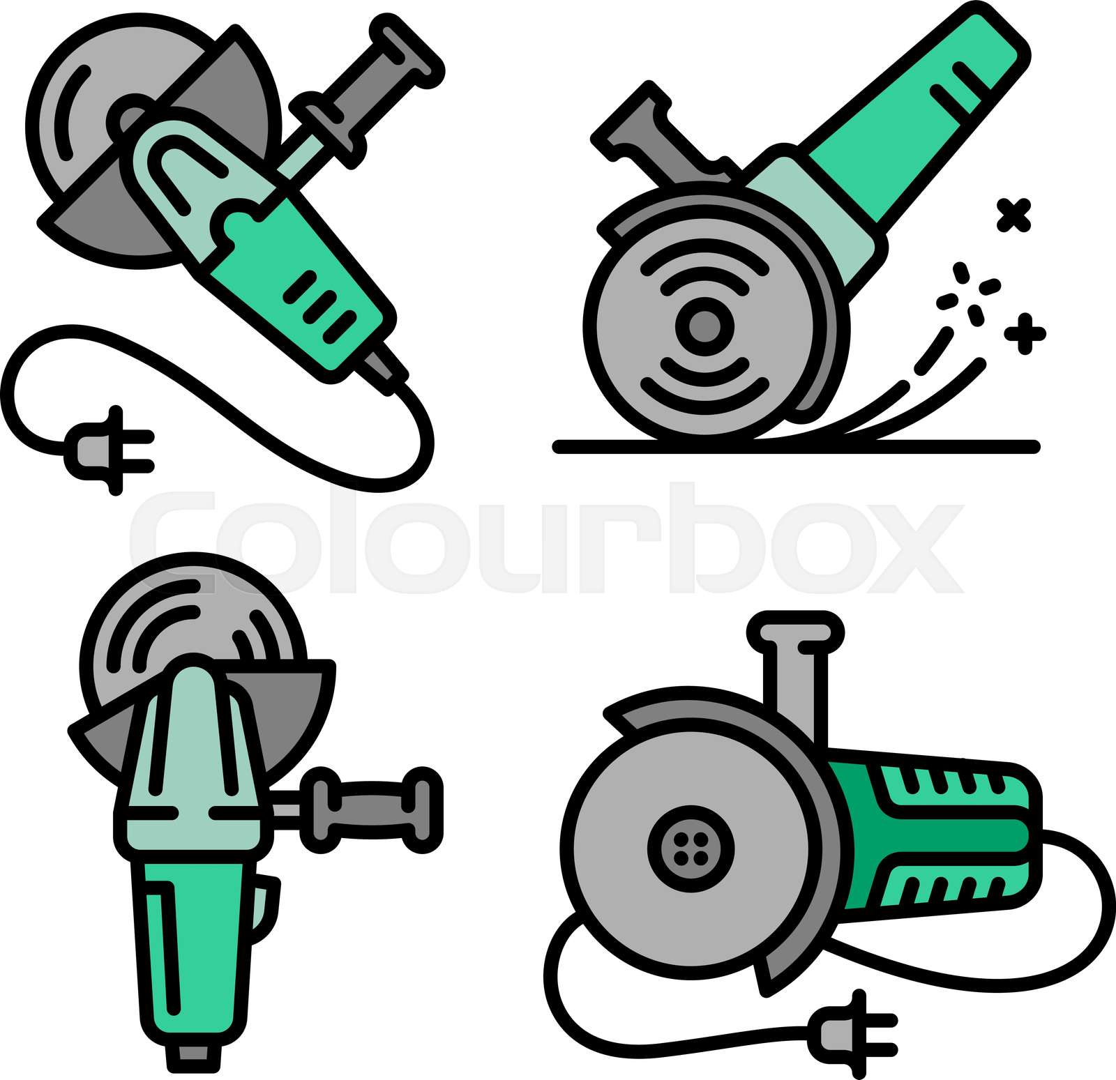 Angle grinder icons set, outline style | Stock vector | Colourbox
