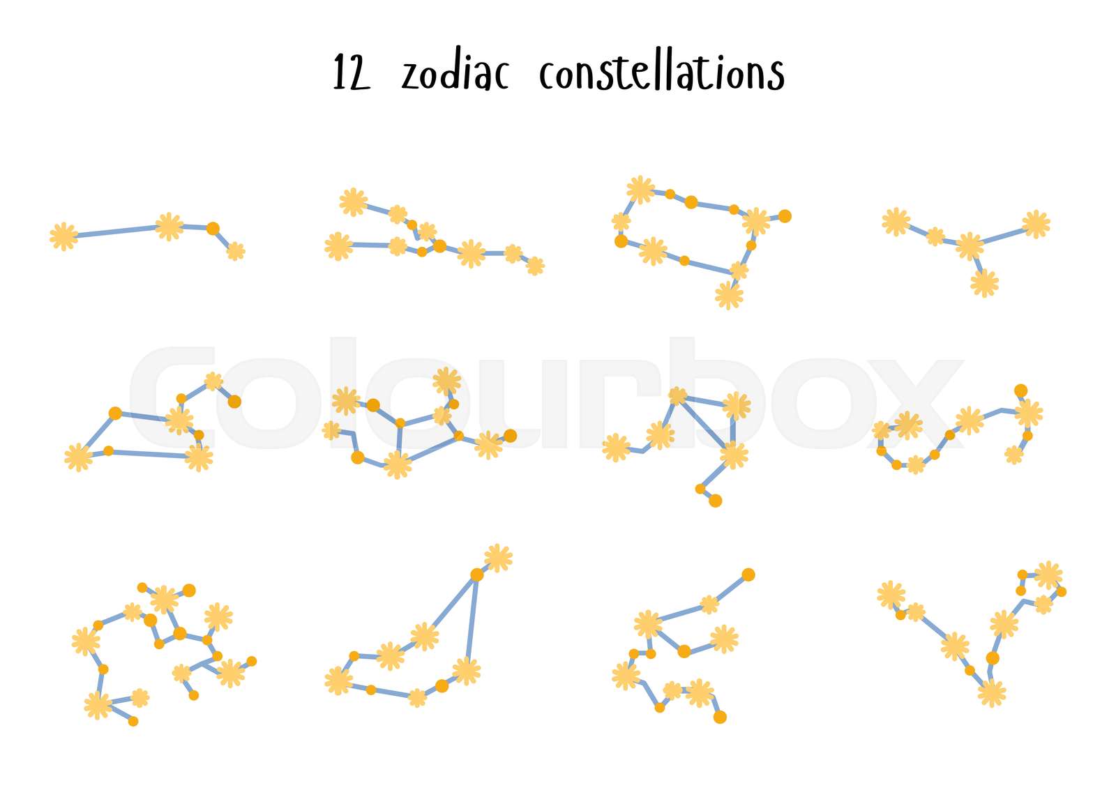 Vector Set Of 12 Zodiac Constellations Flat Style Stock Vector