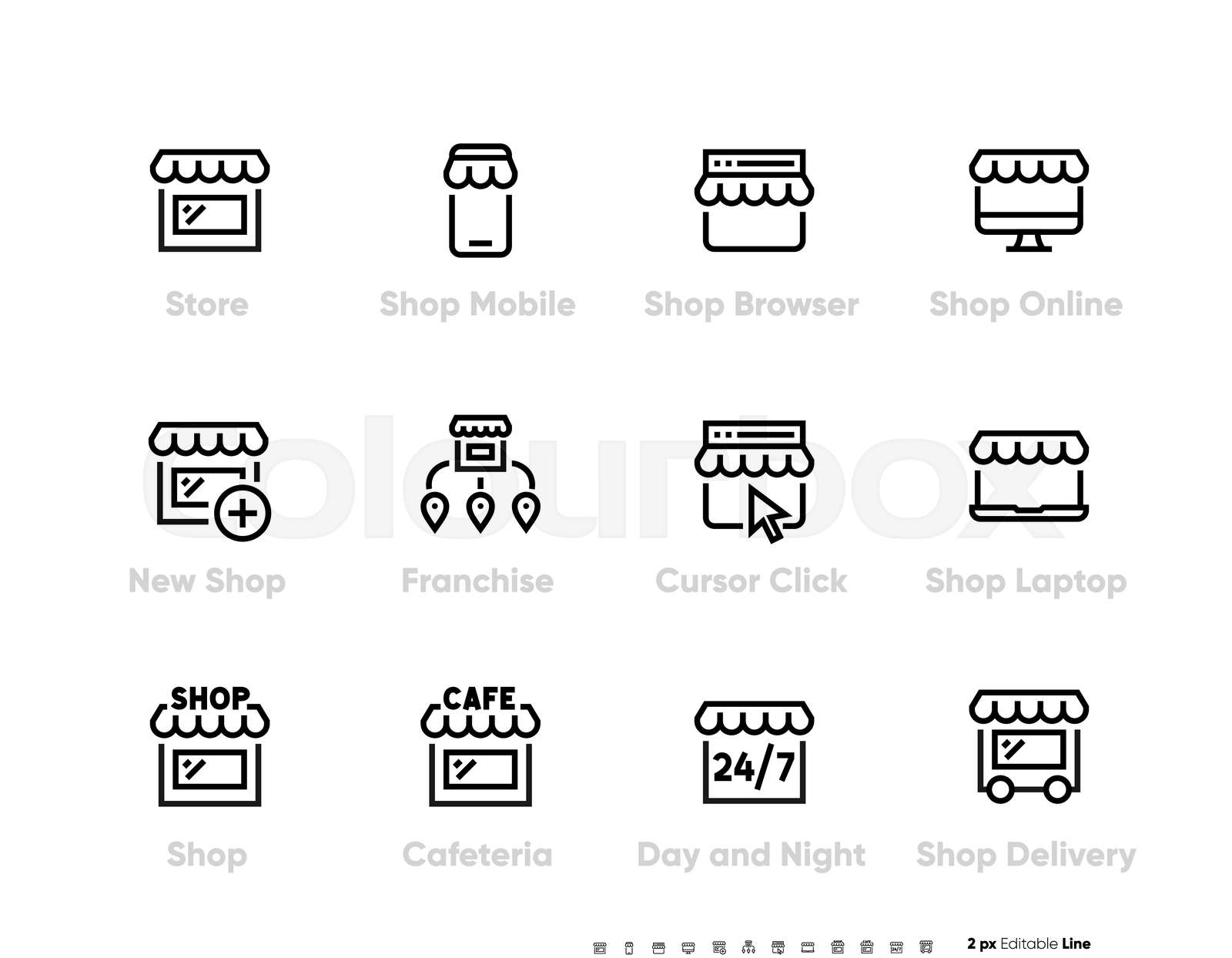 Store or Shop icon set. Franchise Business and Online Shopping ...