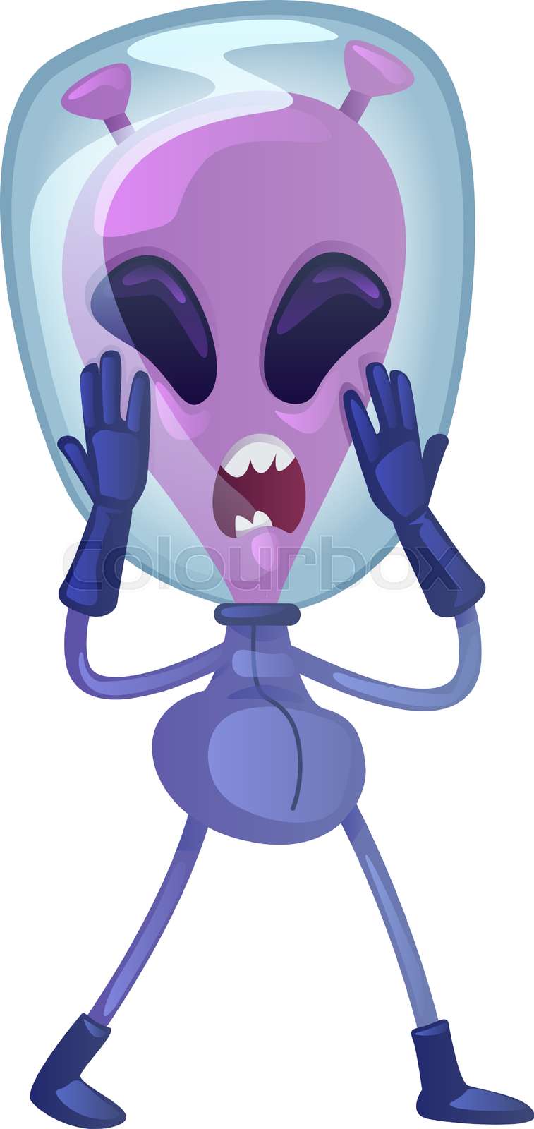 Frightened alien flat cartoon vector illustration. Emotional ...