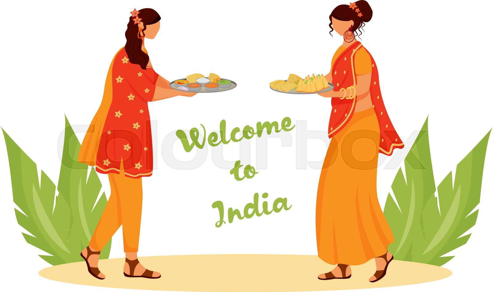 Indian women wearing sari flat color vector faceless characters ...