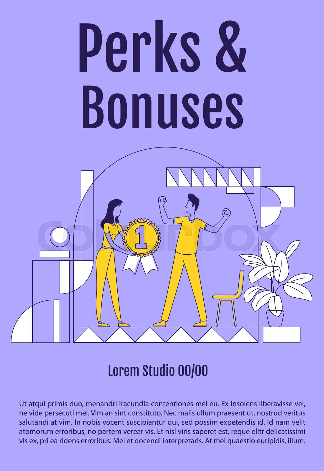 Perks and bonuses system poster flat silhouette vector template. Staff ...