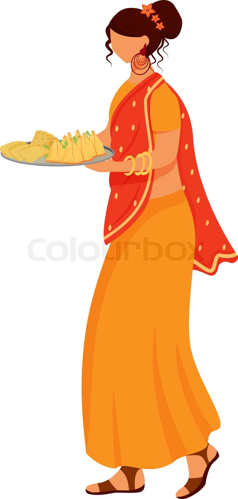 Indian girl wearing sari flat color vector faceless character. Hindu ...