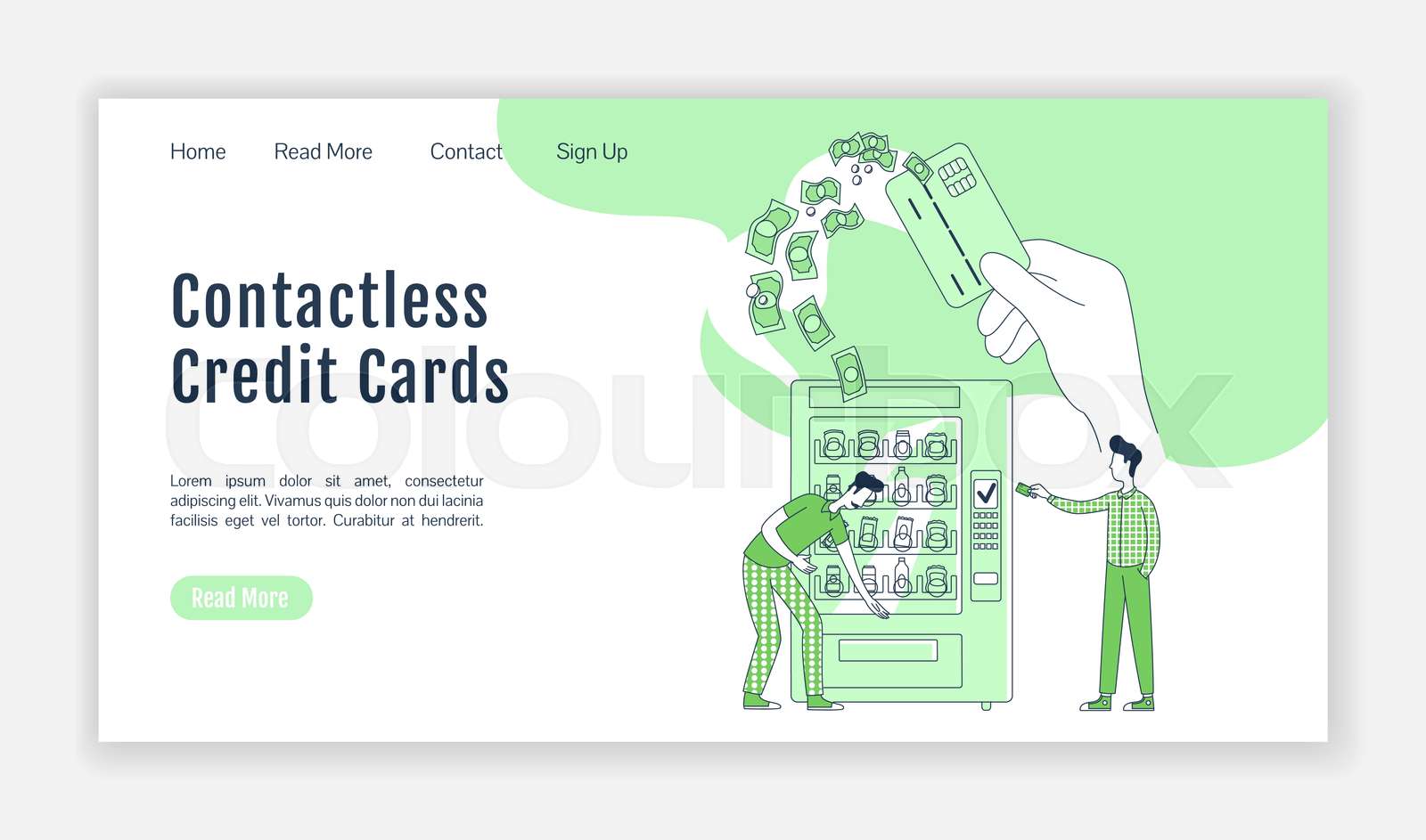 Contactless credit cards landing page flat silhouette vector template ...