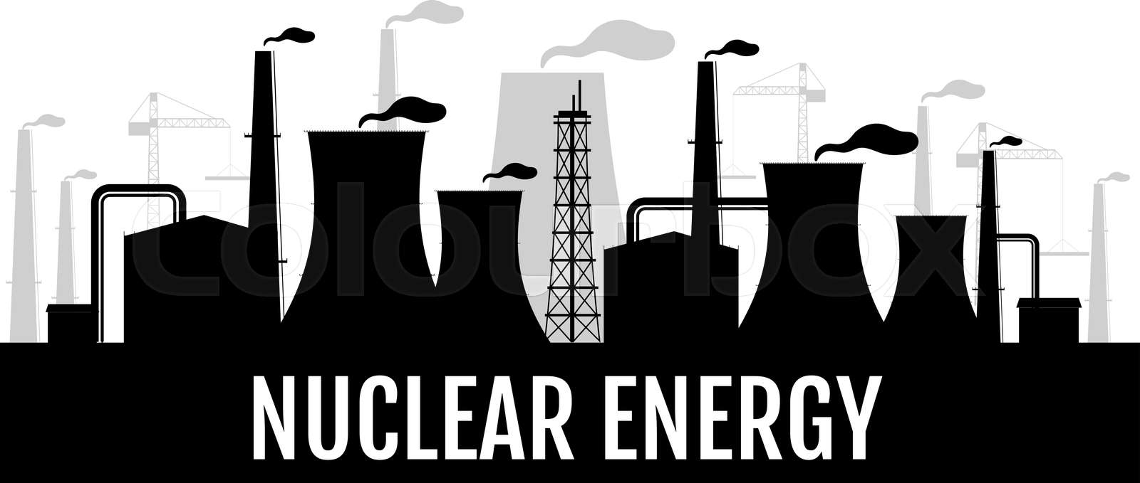 Nuclear energy black silhouette banner vector template. Industrial ...