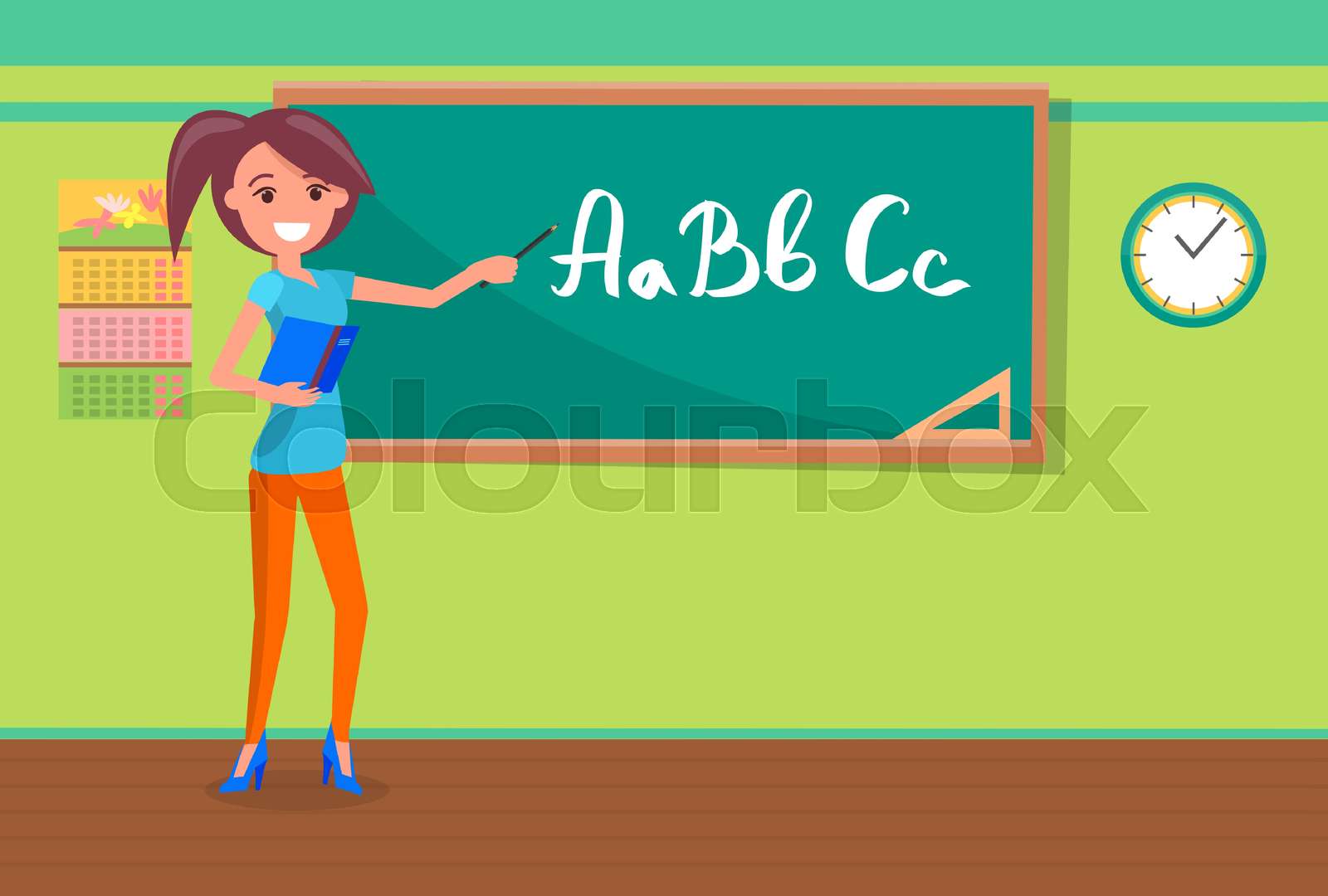 Teacher Writing Alphabet on Chalkboard Vector | Stock vector | Colourbox