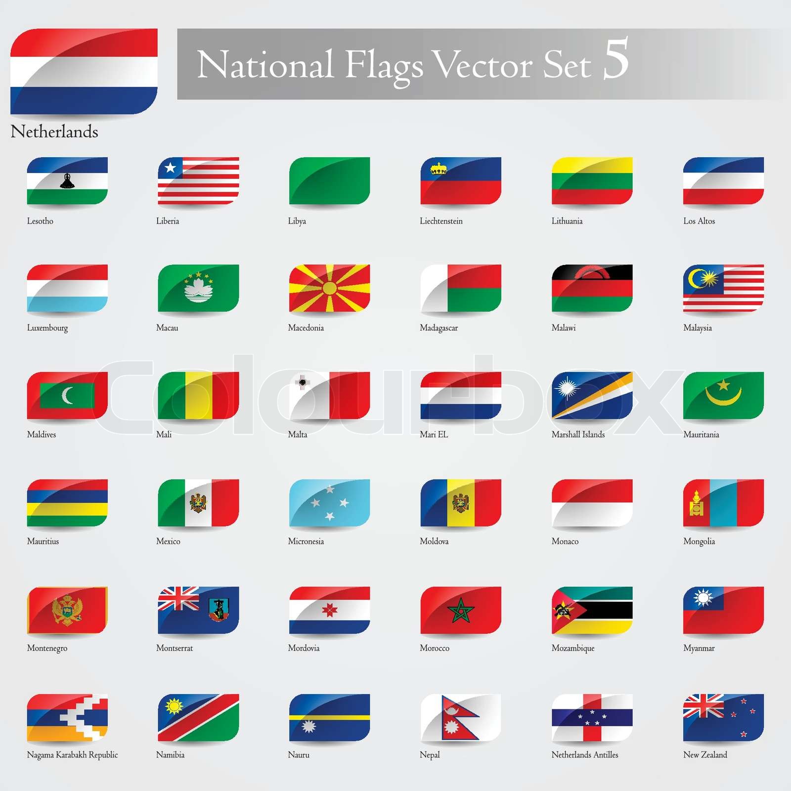 National Flags of the world emboss and round corner set 5 | Stock ...