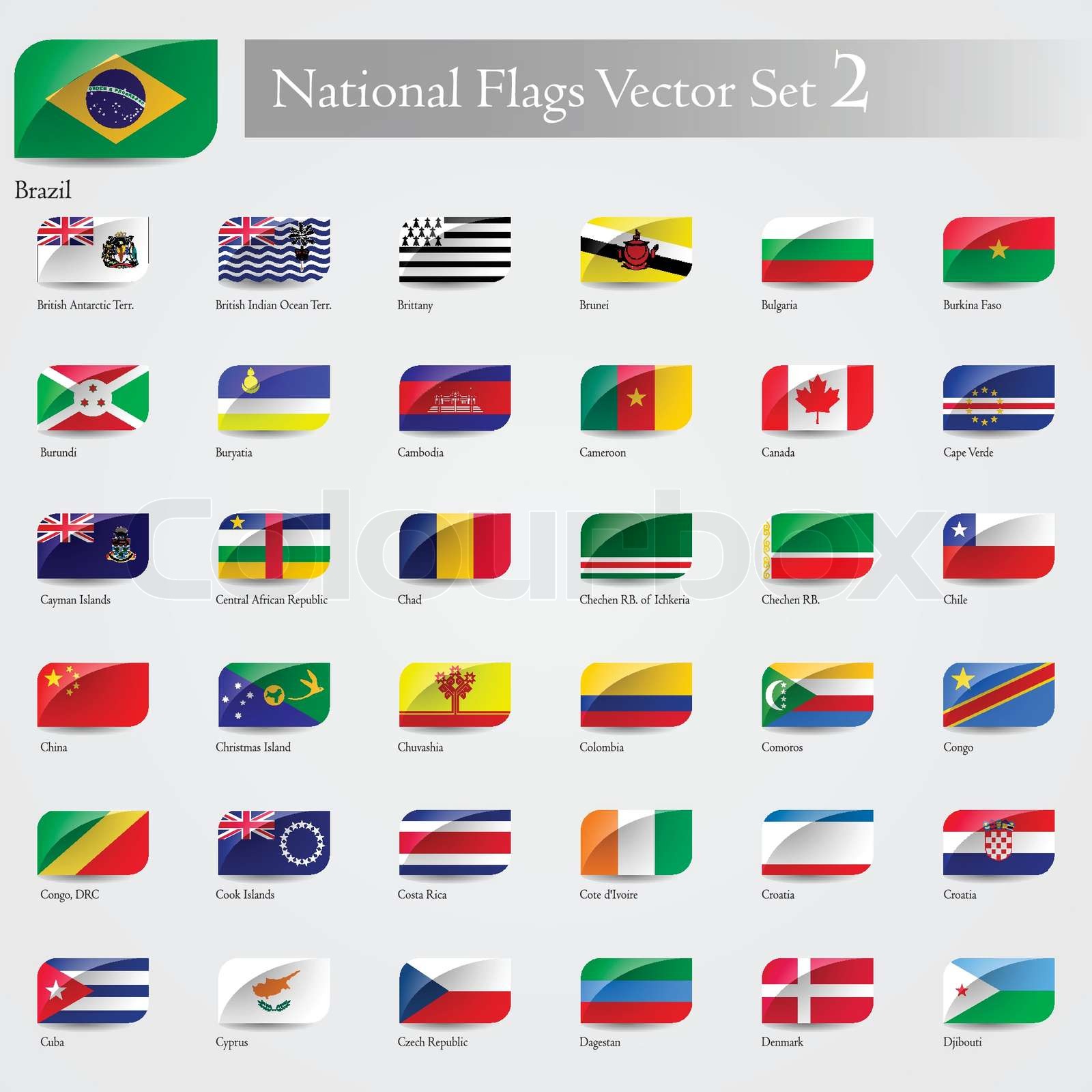 Nationalflaggen der Welt prägen und Runde Ecke-set 2 | Stock-Vektor ...
