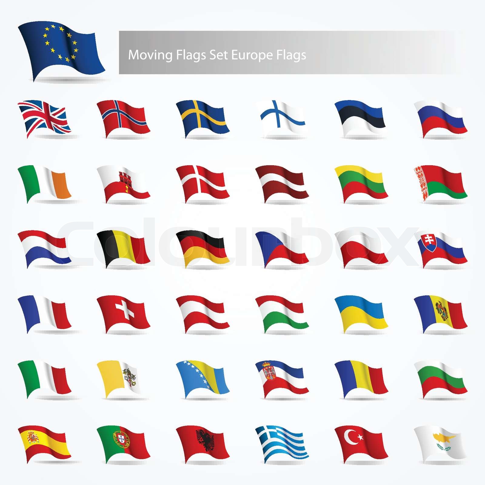 Moving flags set Europe flags on white background | Stock vector ...