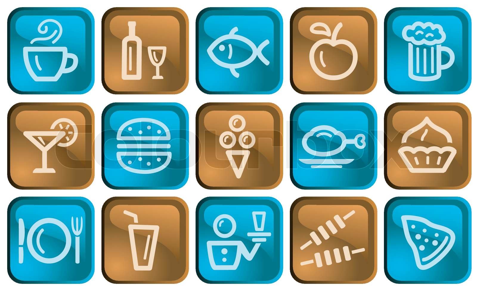 Food and drinks button set | Stock vector | Colourbox