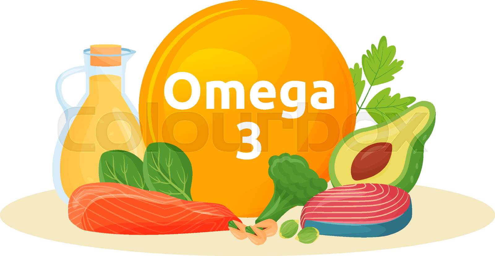 Products reach of omega 3 cartoon vector illustration | Stock vector ...