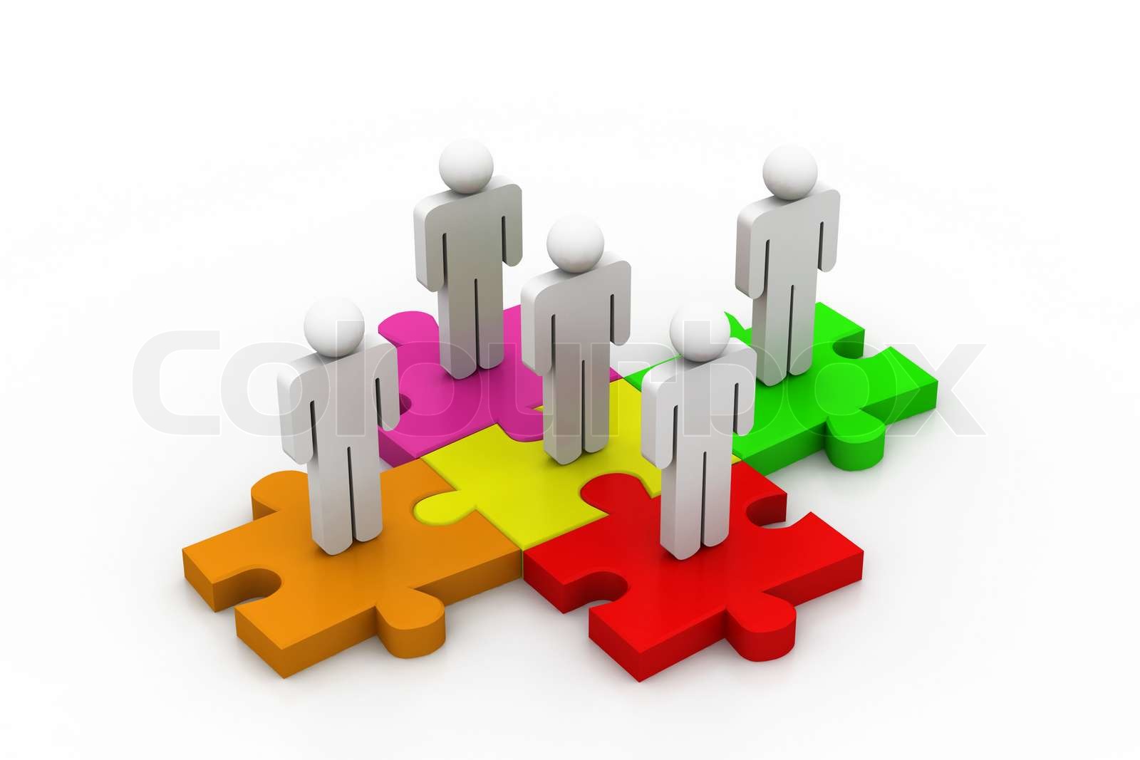 People are standing on pieces of jigsaw puzzle. | Stock image | Colourbox