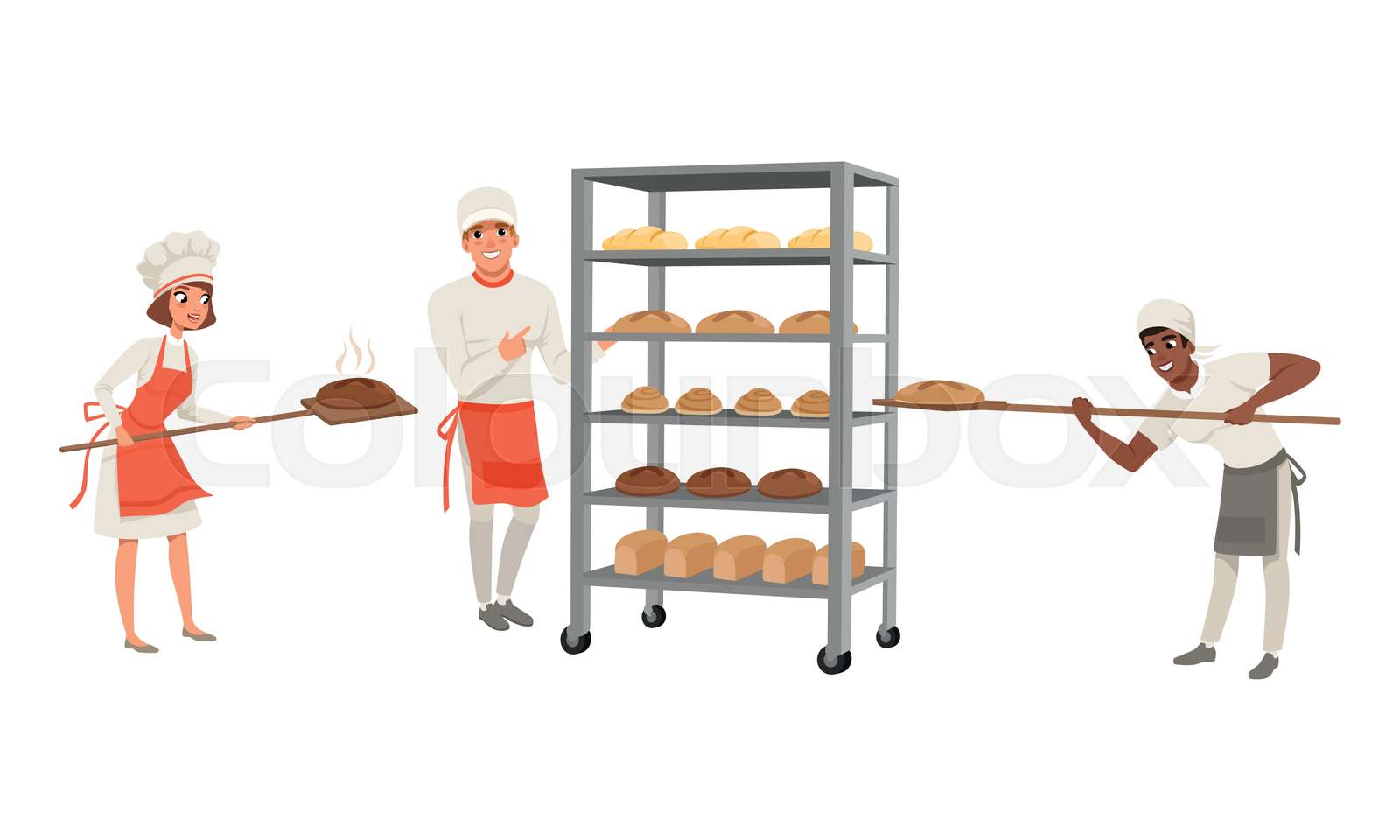 Bakers Characters Set, People in Uniform Working in Bakery Cartoon ...