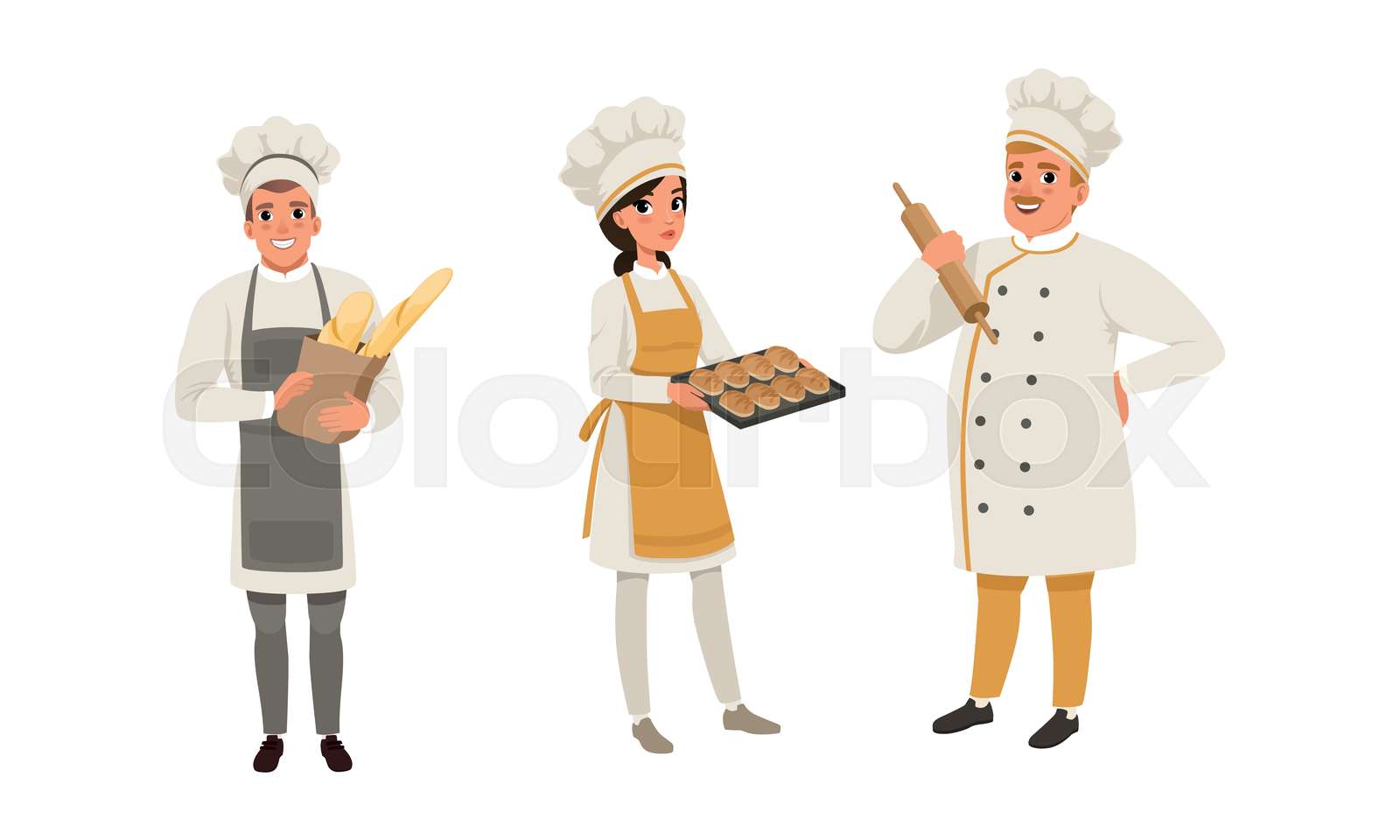 Bakers Characters Set, Cheerful People in Uniform Baking Bread Cartoon ...
