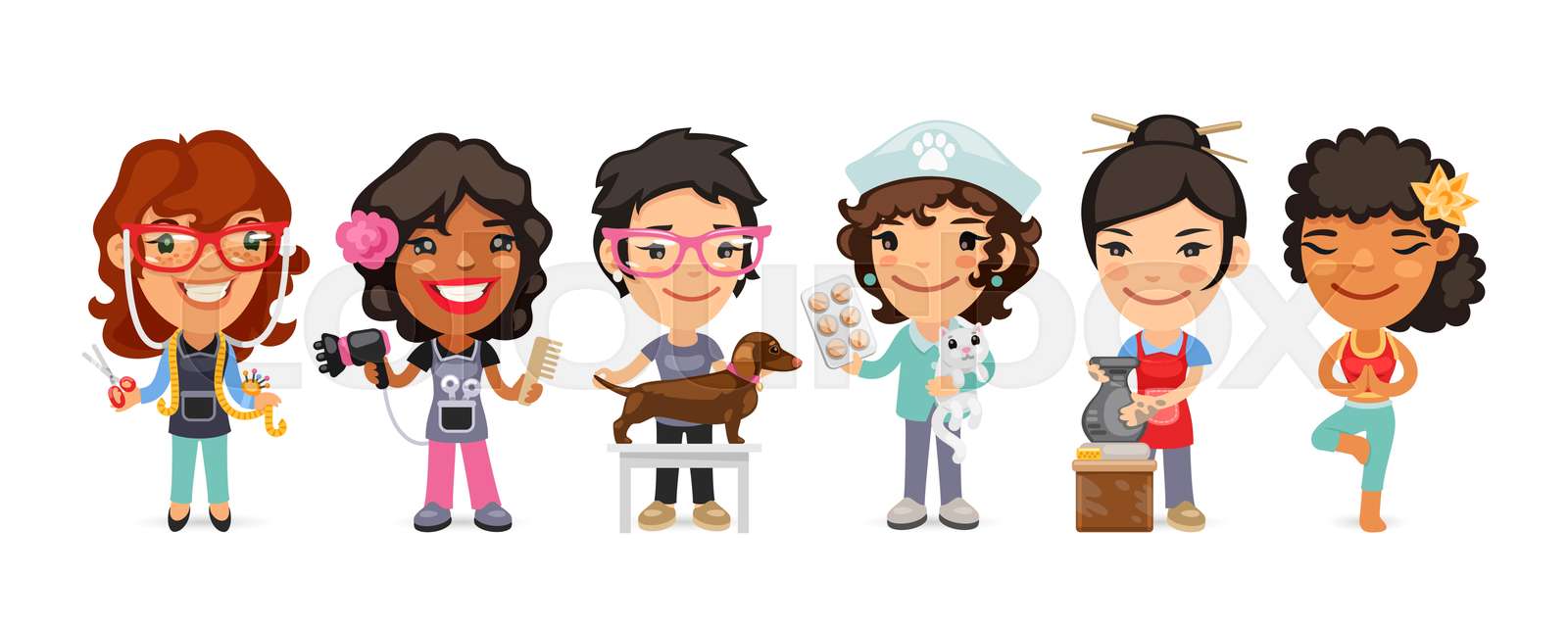 Cartoon Women Characters with Different Professions | Stock vector ...