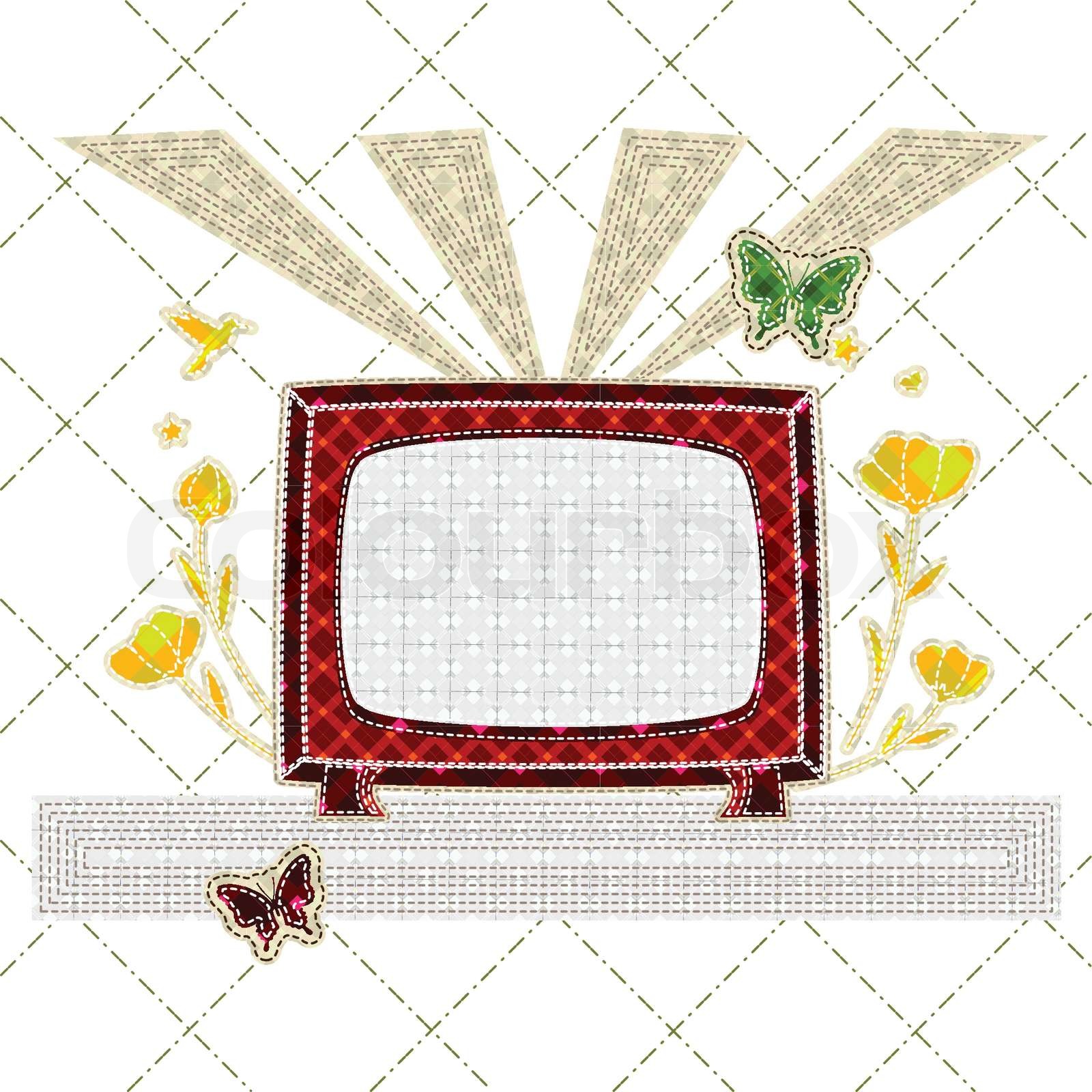 patchwork of retro tv with flower, butterfly | Stock vector | Colourbox
