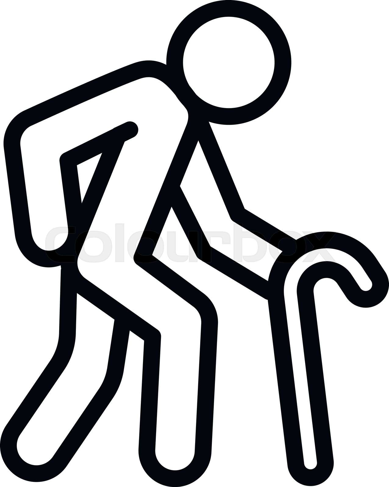 Man walking stick icon, outline style | Stock vector | Colourbox