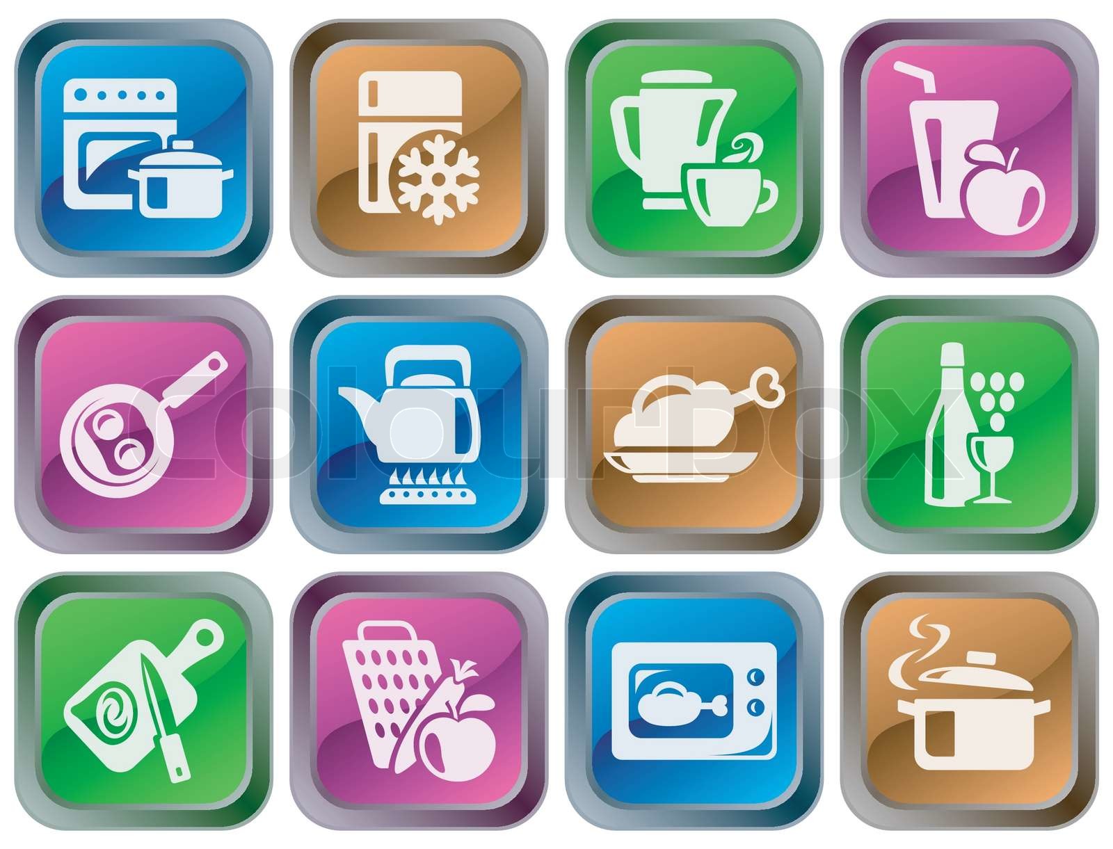 Kitchen and cooking button set | Stock vector | Colourbox