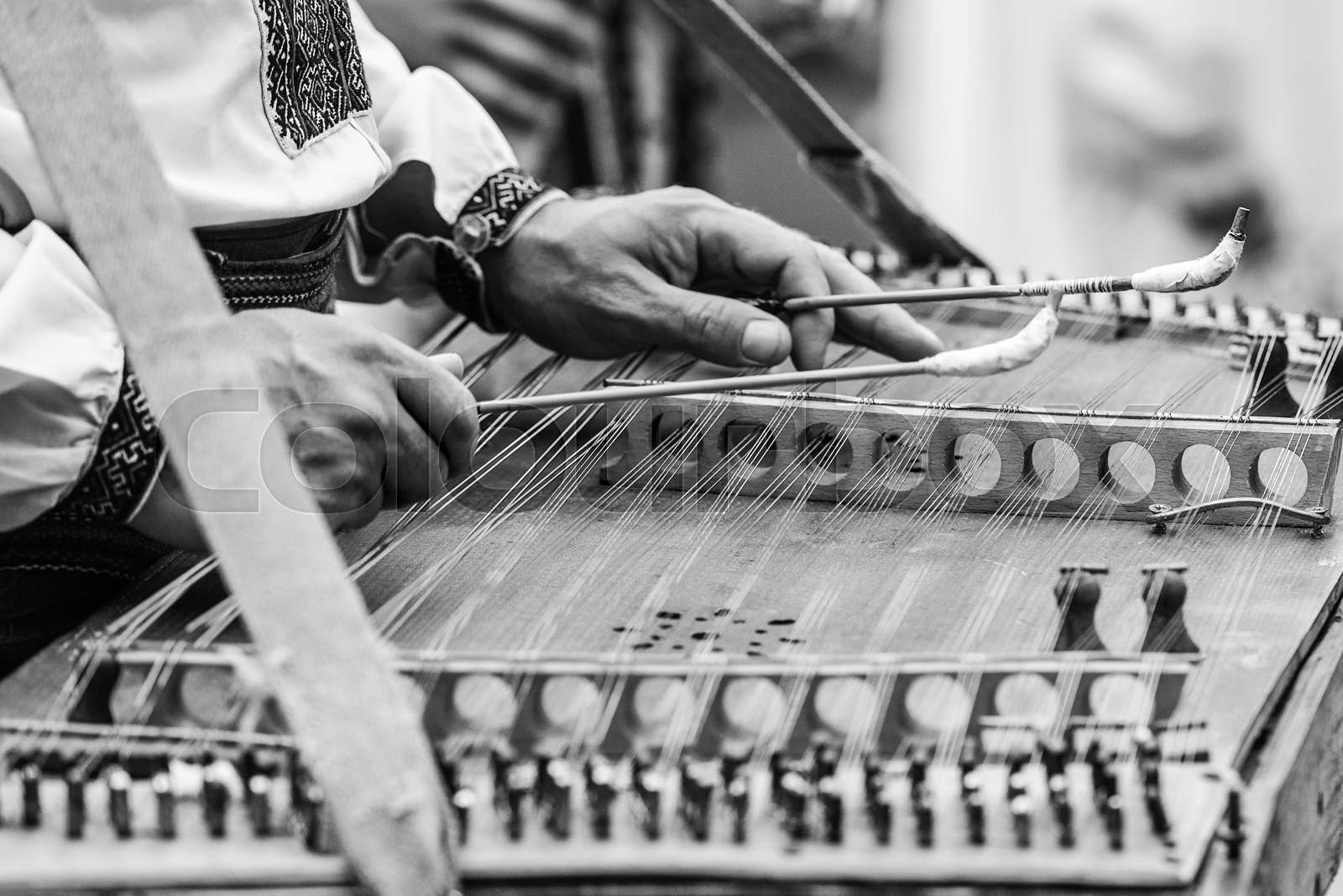 Man playing on gusli instrument. Gusli is an ancient traditional ...