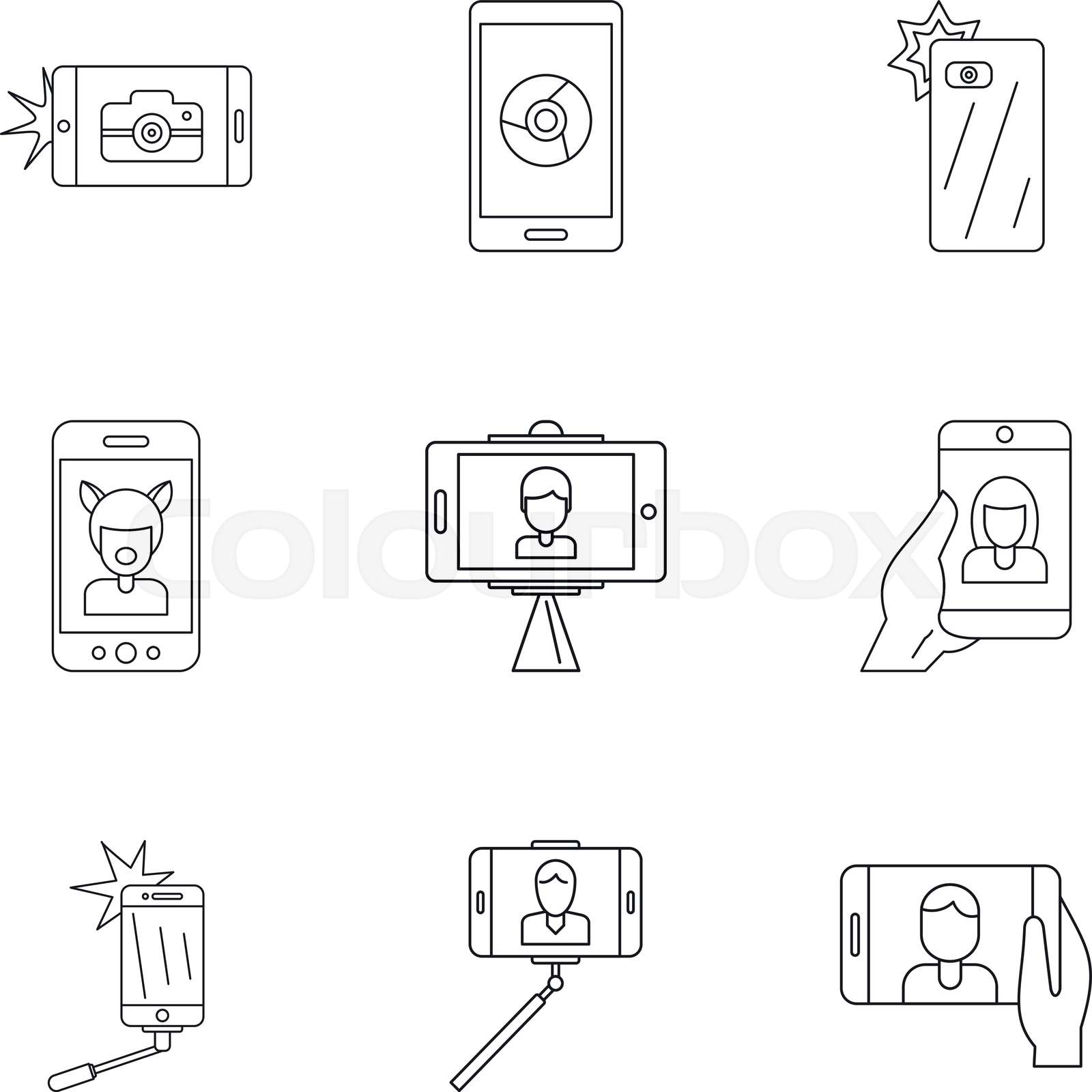 Pix icons set, outline style | Stock vector | Colourbox