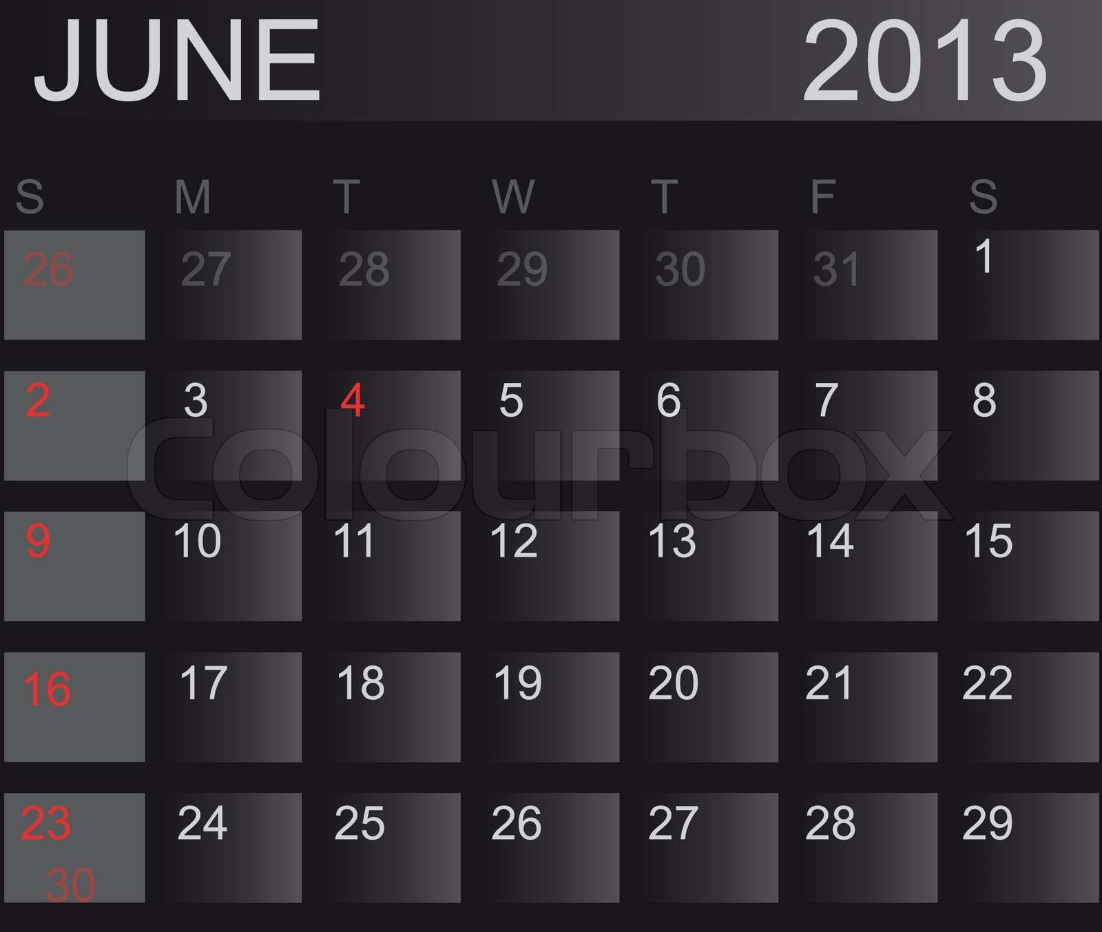 Calendar 2013 June Vector Illustration | Stock vector | Colourbox