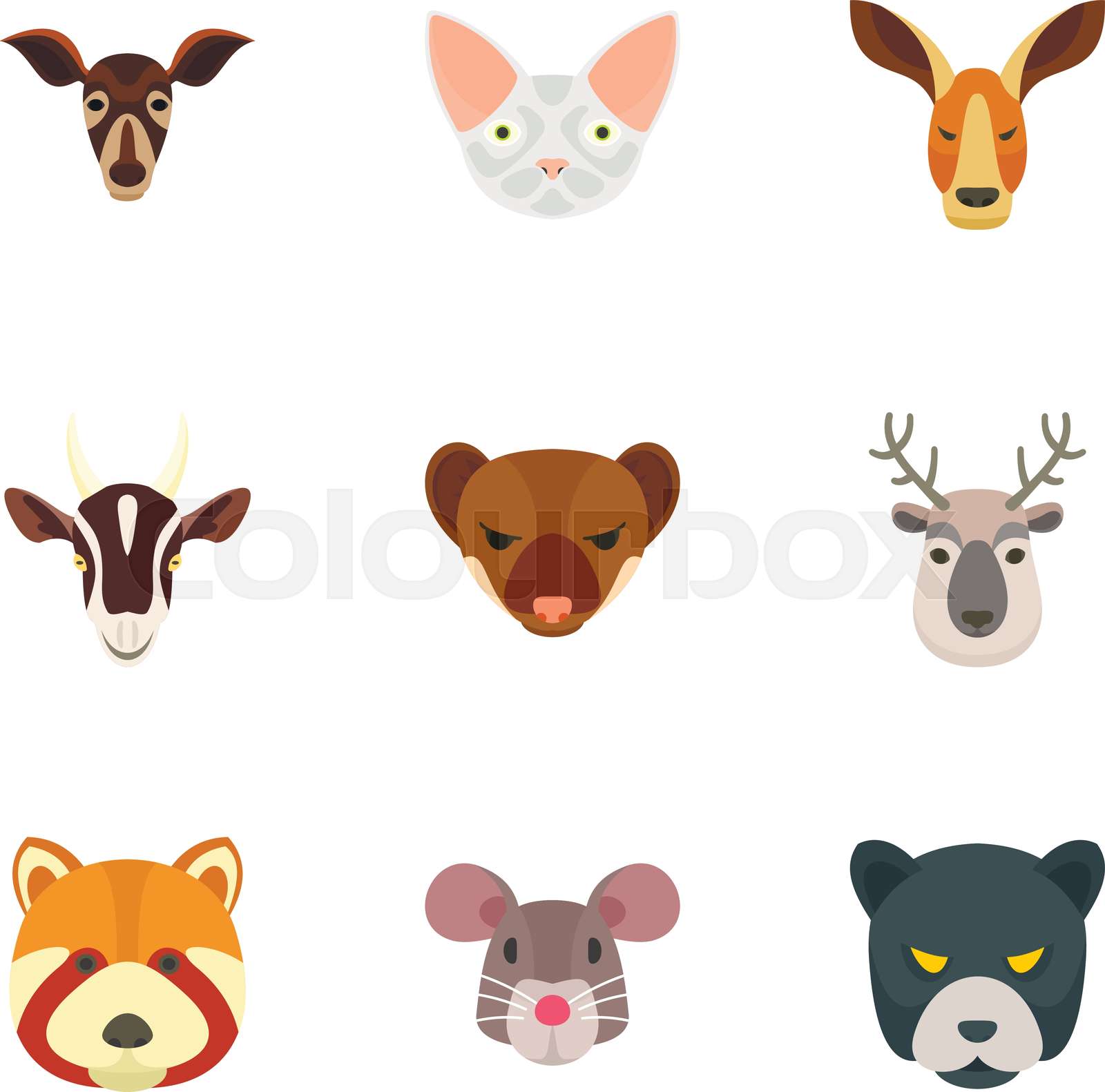 Zoo animal icon set, flat style | Stock vector | Colourbox