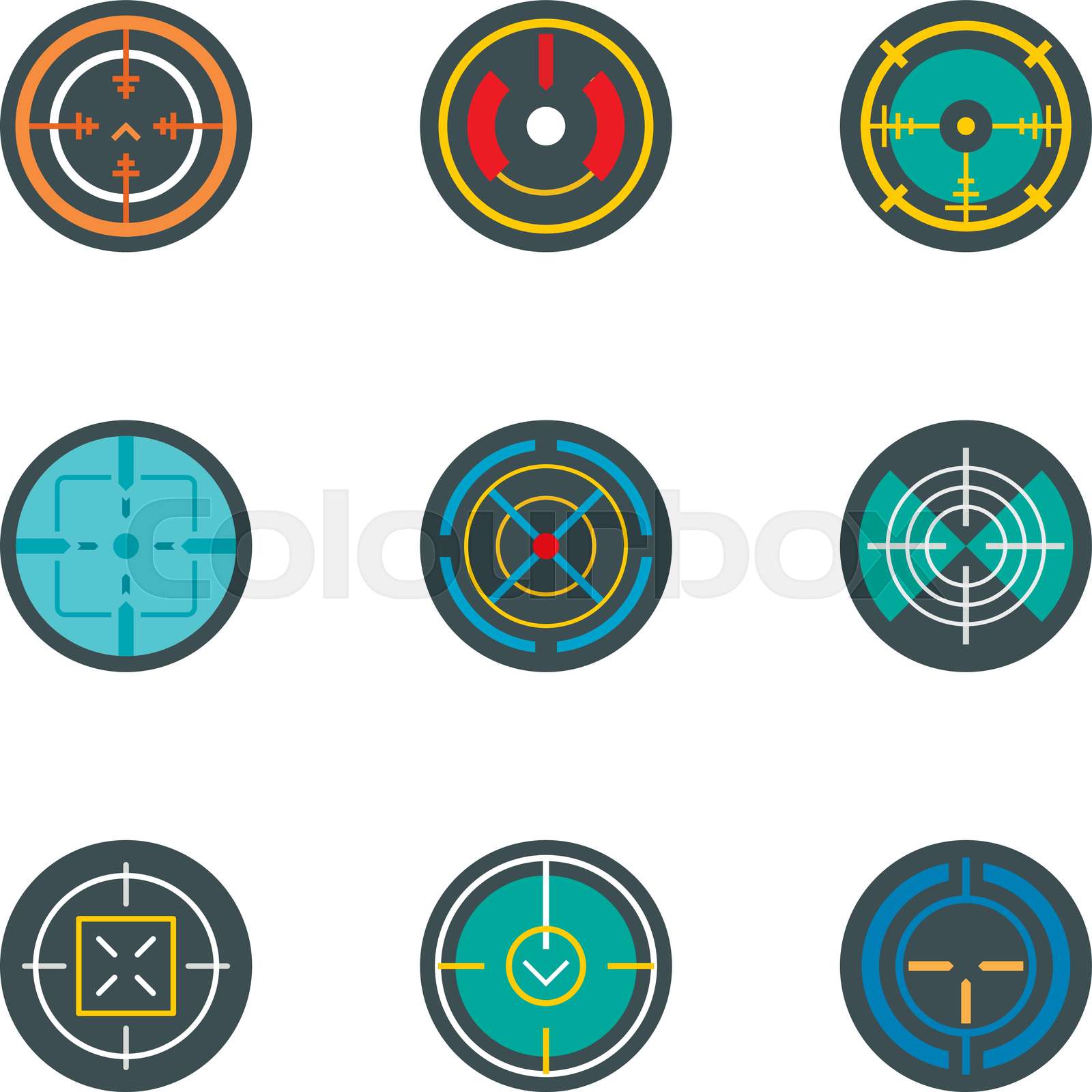 Army target icon set, flat style | Stock vector | Colourbox