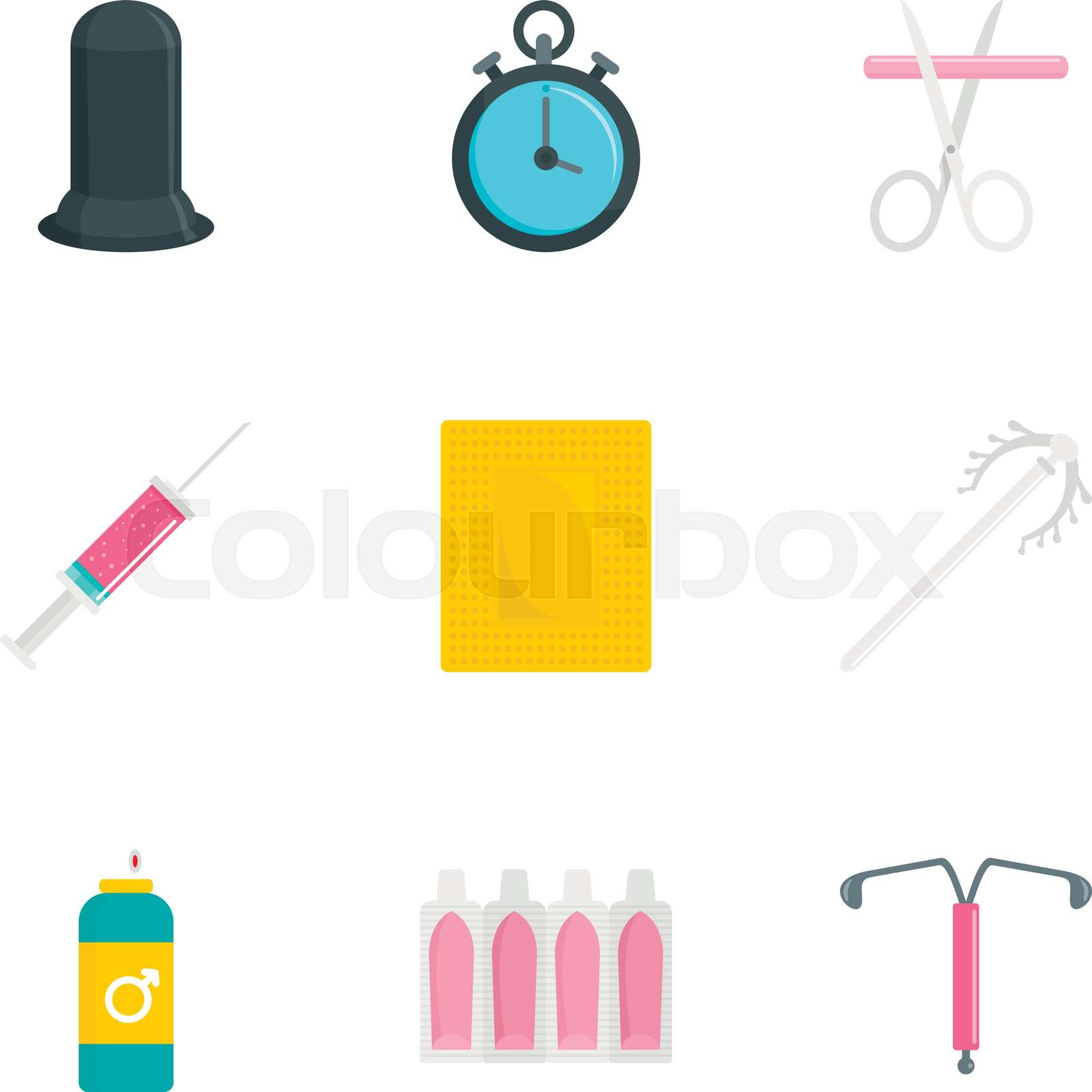 Contraceptive medicine icon set, flat style | Stock vector | Colourbox