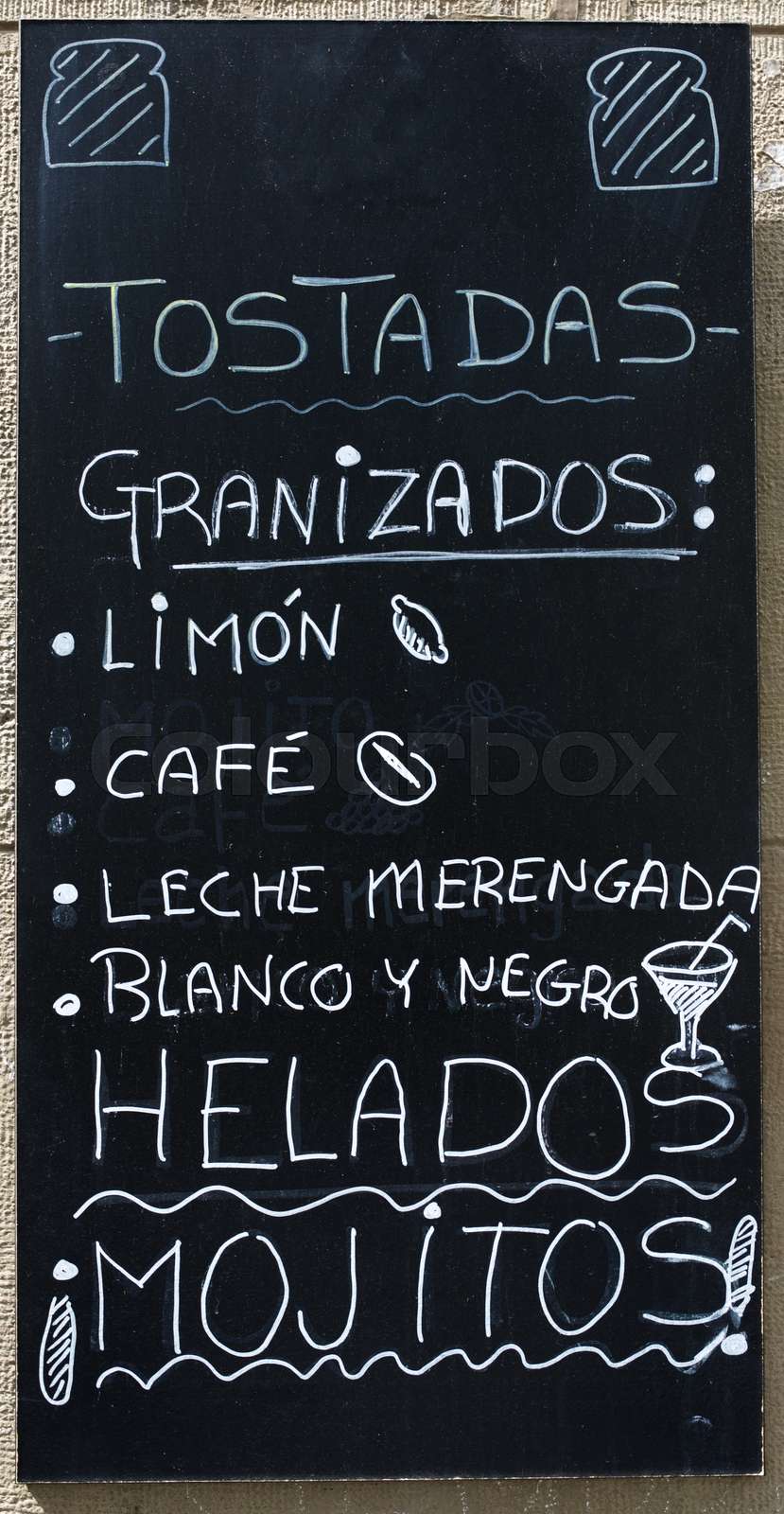 Typical menu in a spanish cafe | Stock image | Colourbox