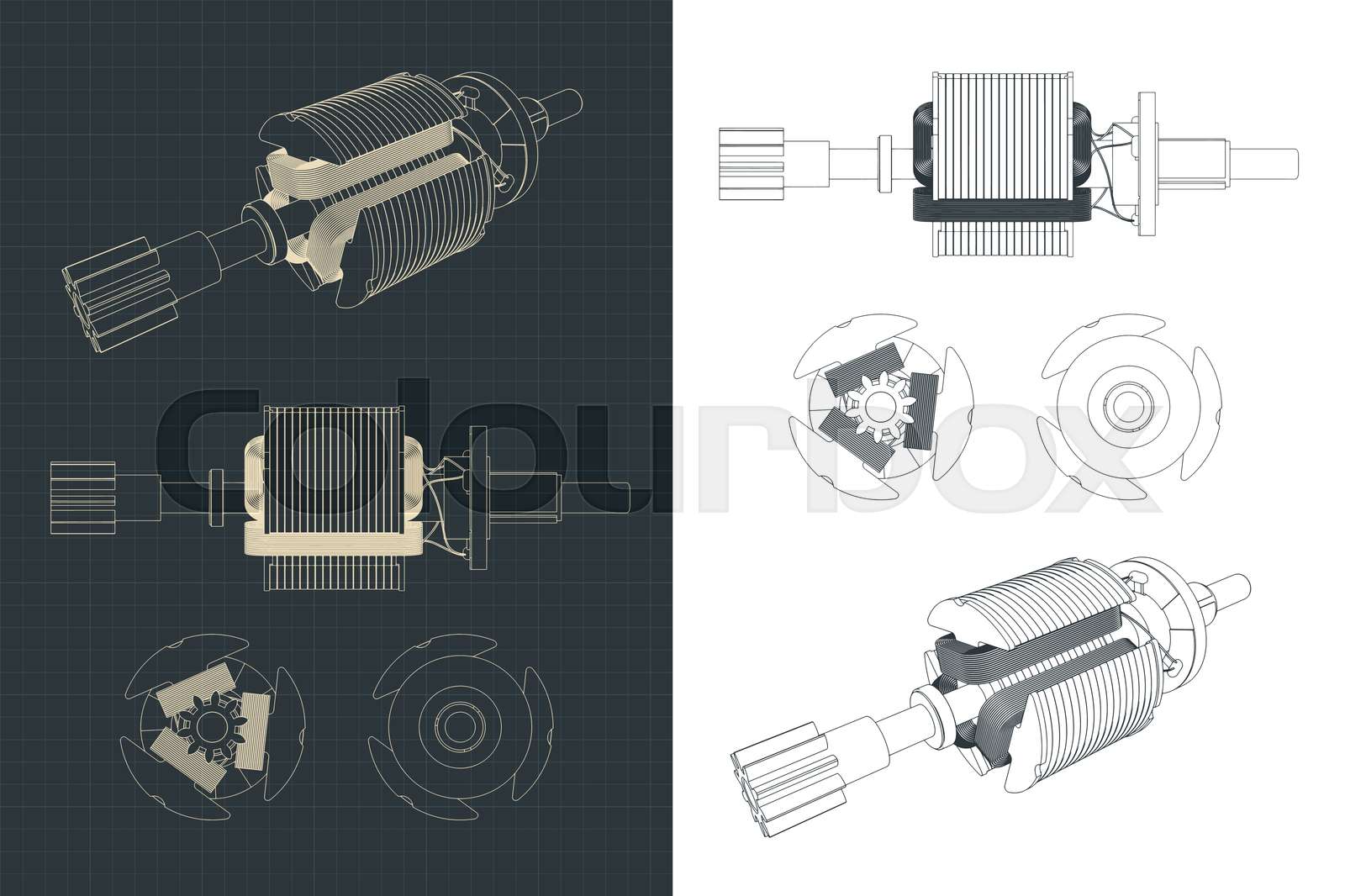 DC motor rotor drawings | Stock vector | Colourbox