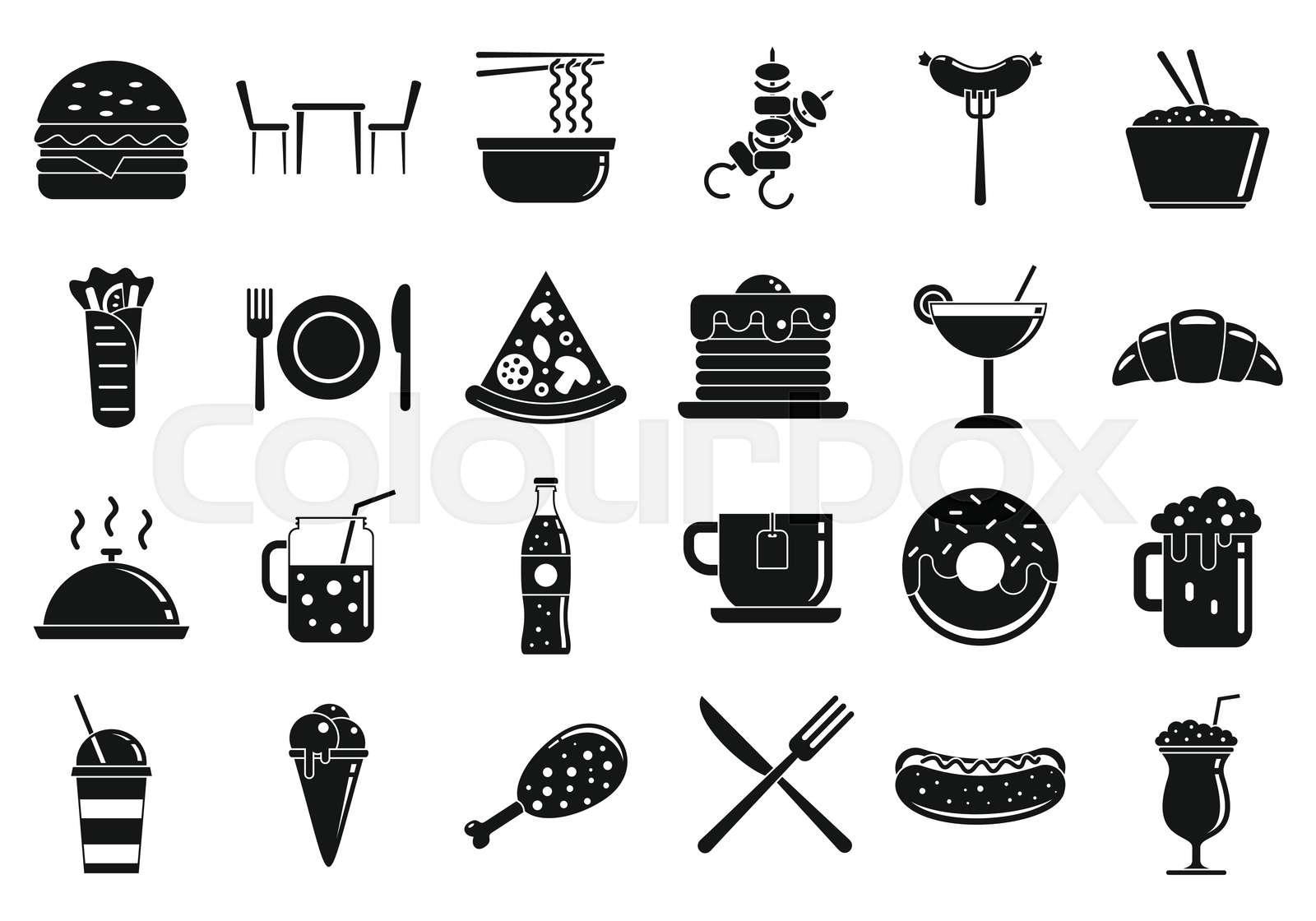 essen, gerichte, icons | Stock-Vektor | Colourbox