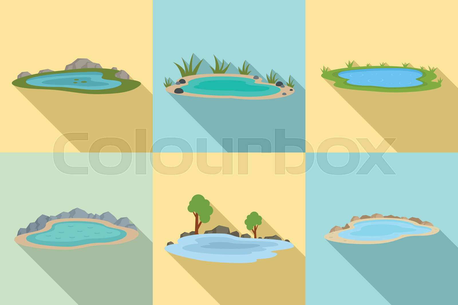 Lake icons set, flat style | Stock vector | Colourbox