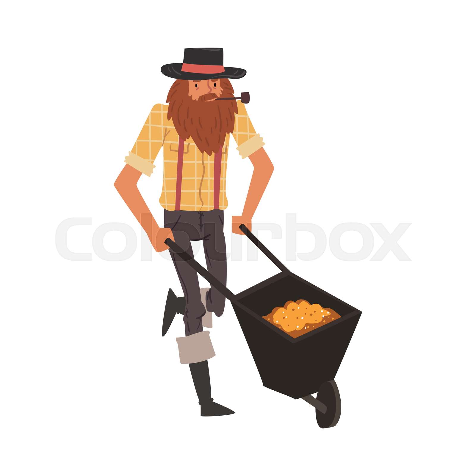 Male Prospector with Wheelbarrow full of Gold, Bearded Gold Miner ...