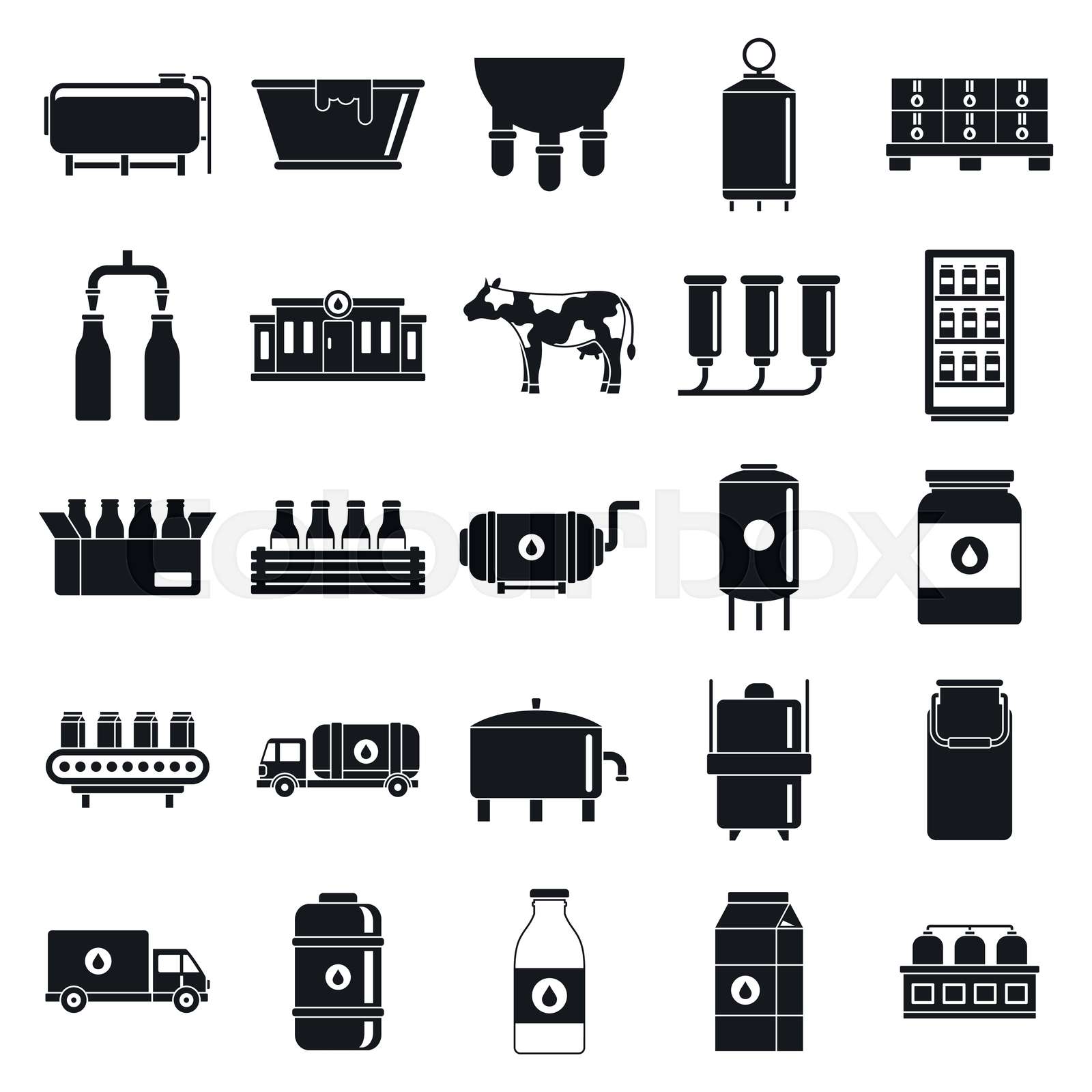 Modern milk factory icons set, simple style | Stock vector | Colourbox