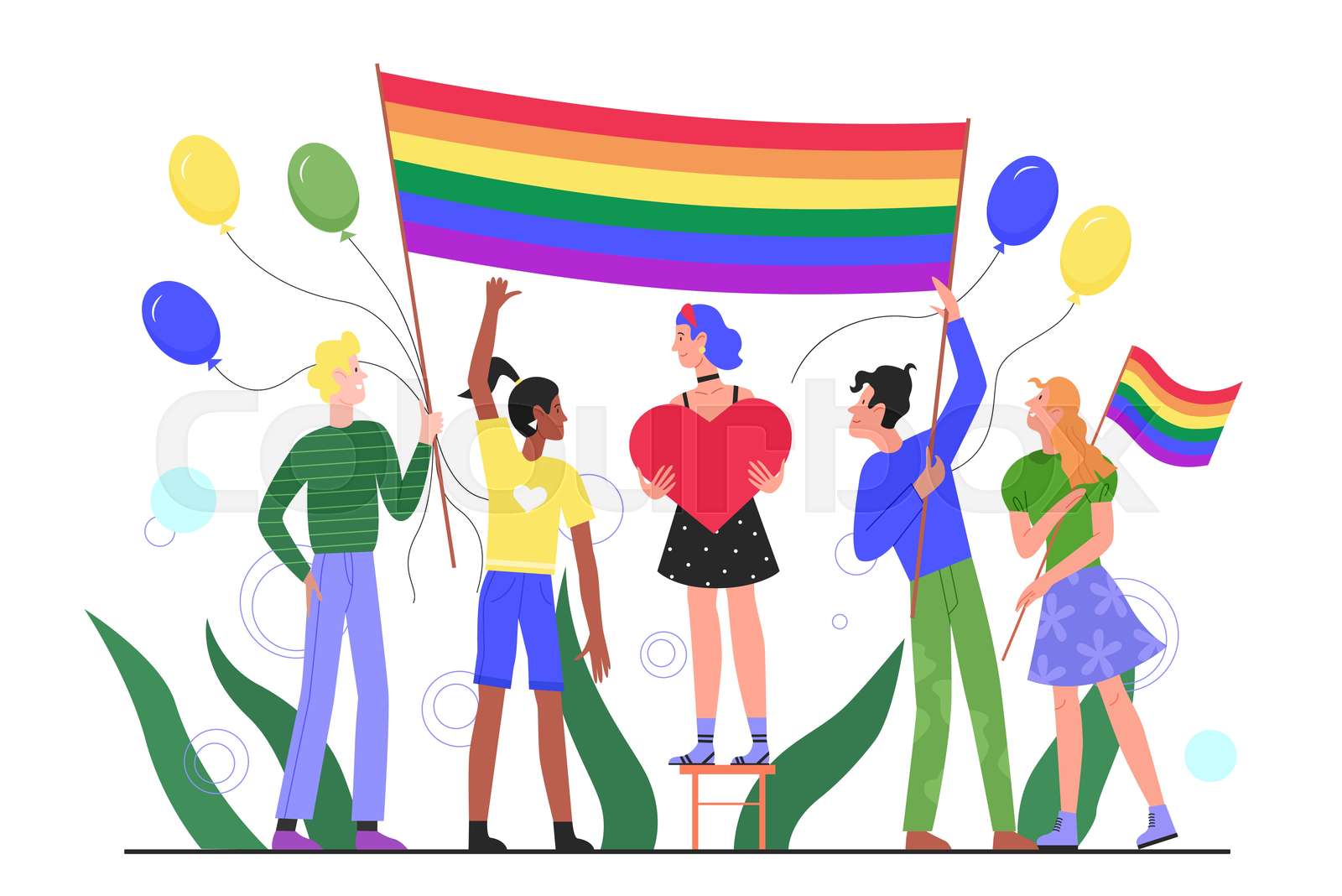 LGBT pride parade concept flat vector illustration, cartoon happy young ...