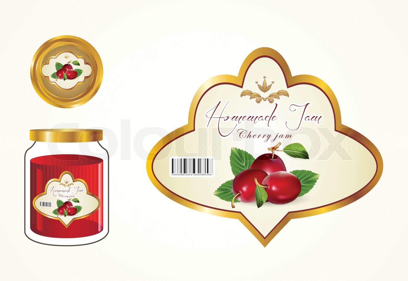 Labels, fruit jam, jam jars and lids to see the label. | Stock vector ...