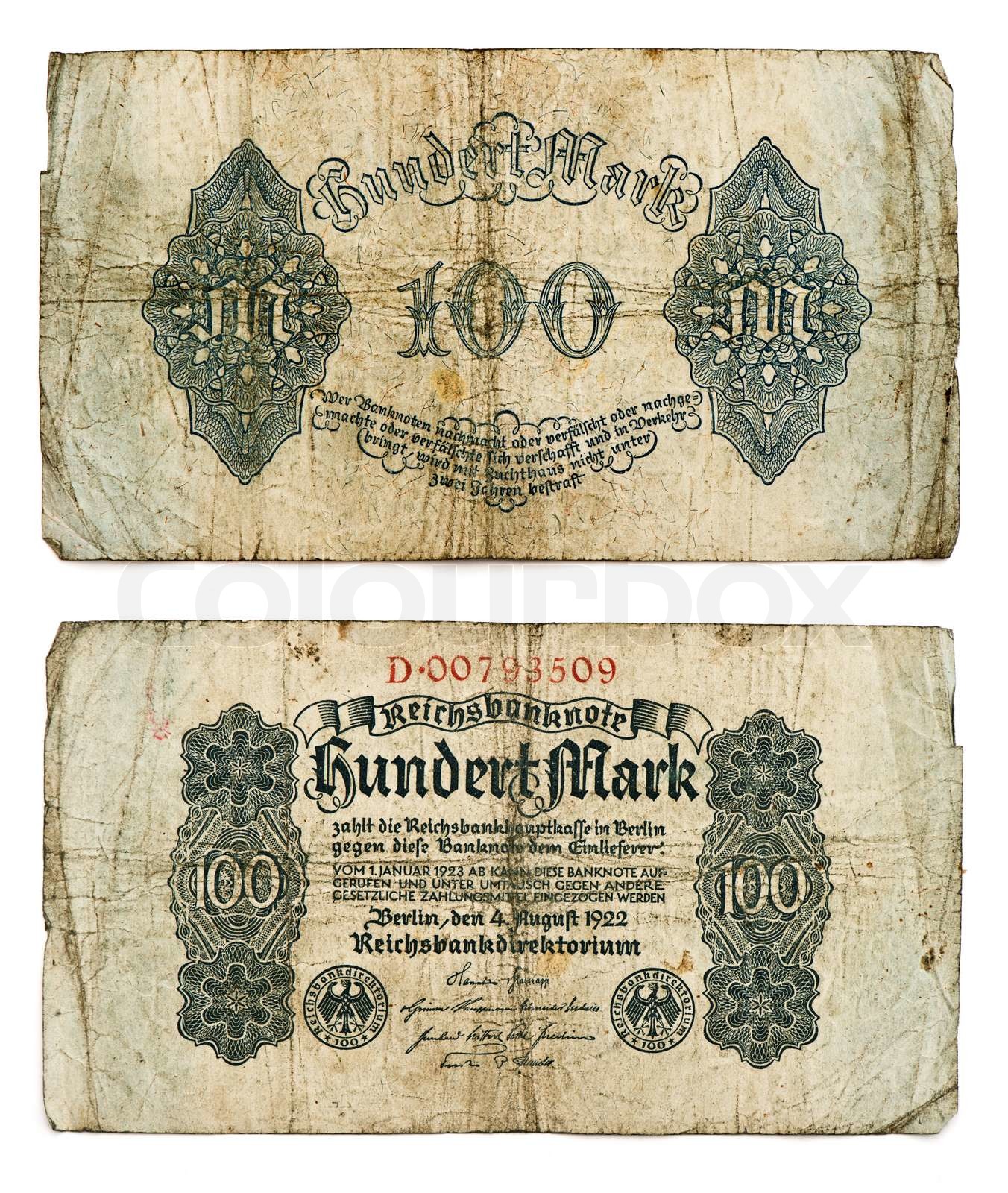 Antike deutsche hundert mark in Deutschland 1922 ausgegebenen Banknoten ...