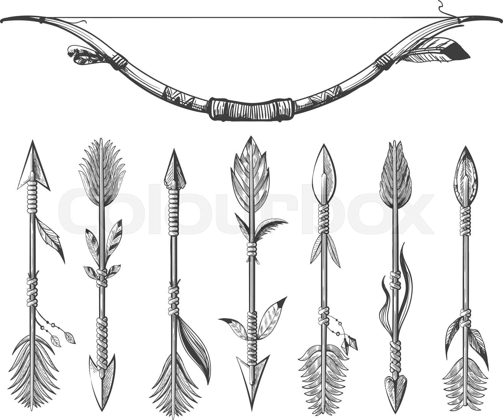 Hand Drawn Native Americans Arrows and Bow Set | Stock vector | Colourbox