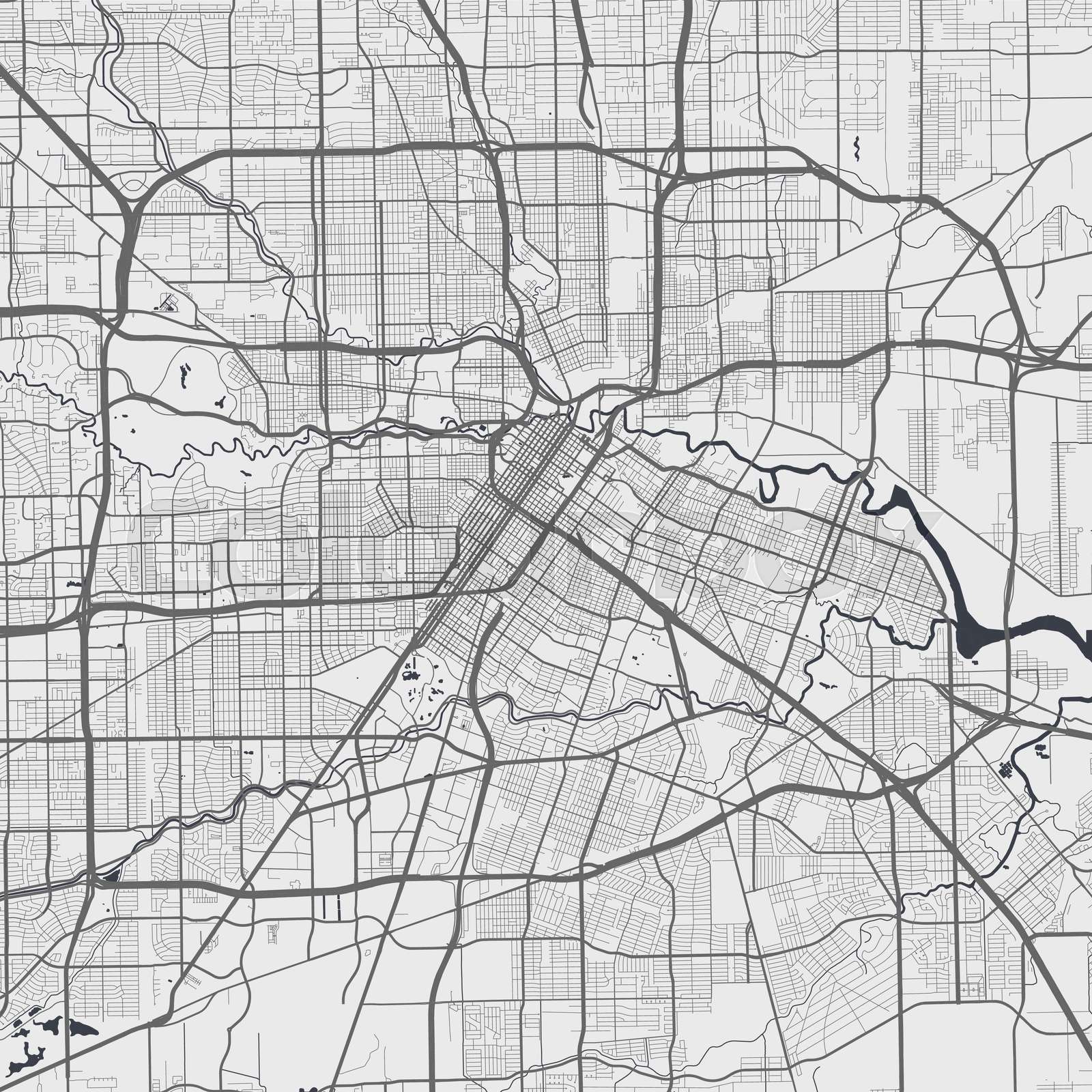 Urban city map of Houston. Vector poster. Grayscale street map. | Stock ...