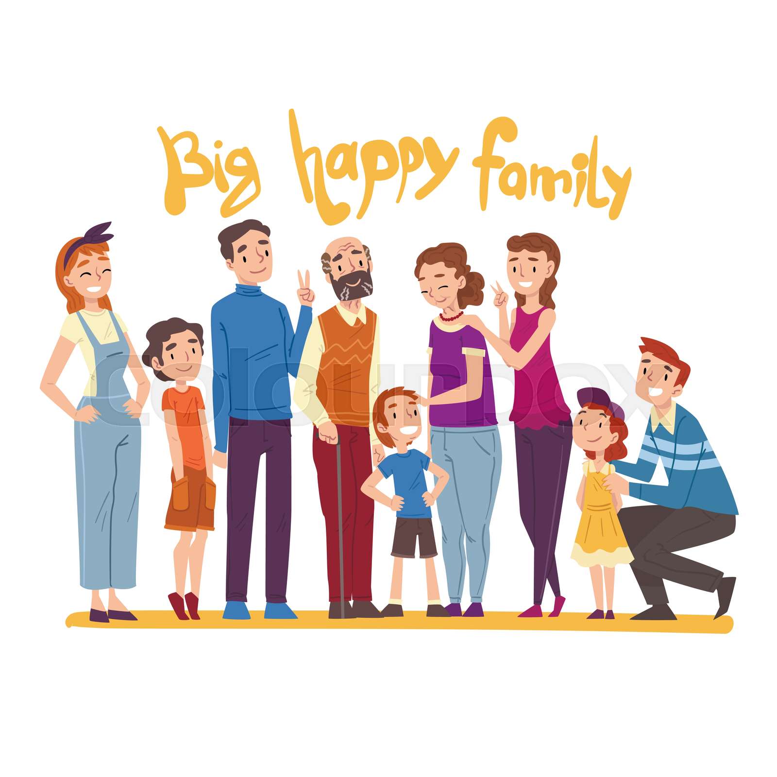 Big Happy Family, Several Generations Standing Together, Grandma ...