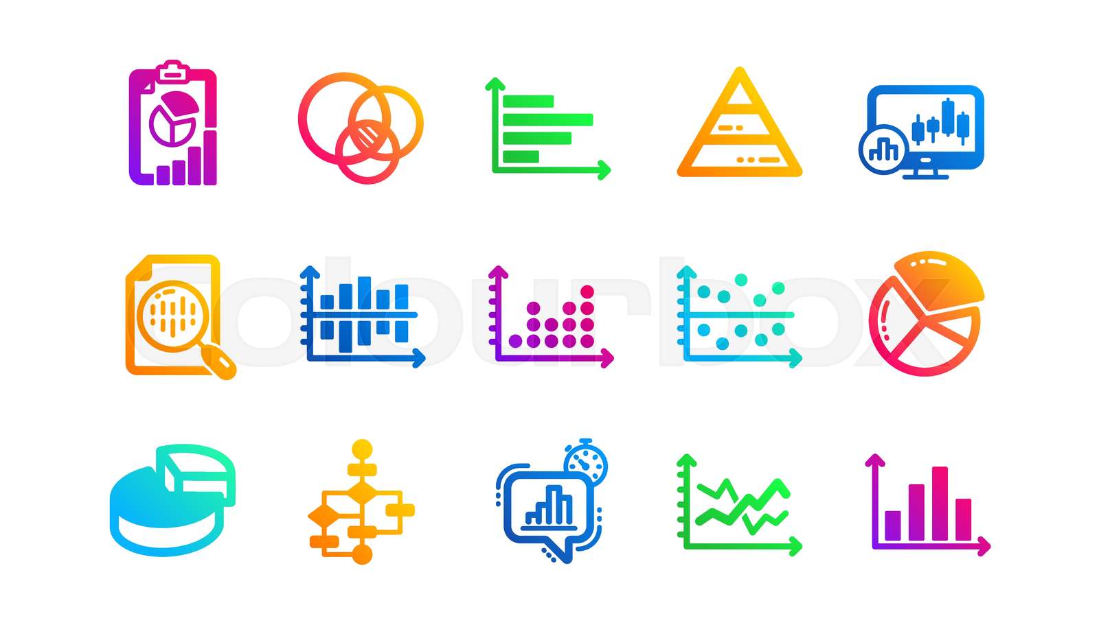 Charts and graphs icons. Infochart, Block diagram and Algorithm ...